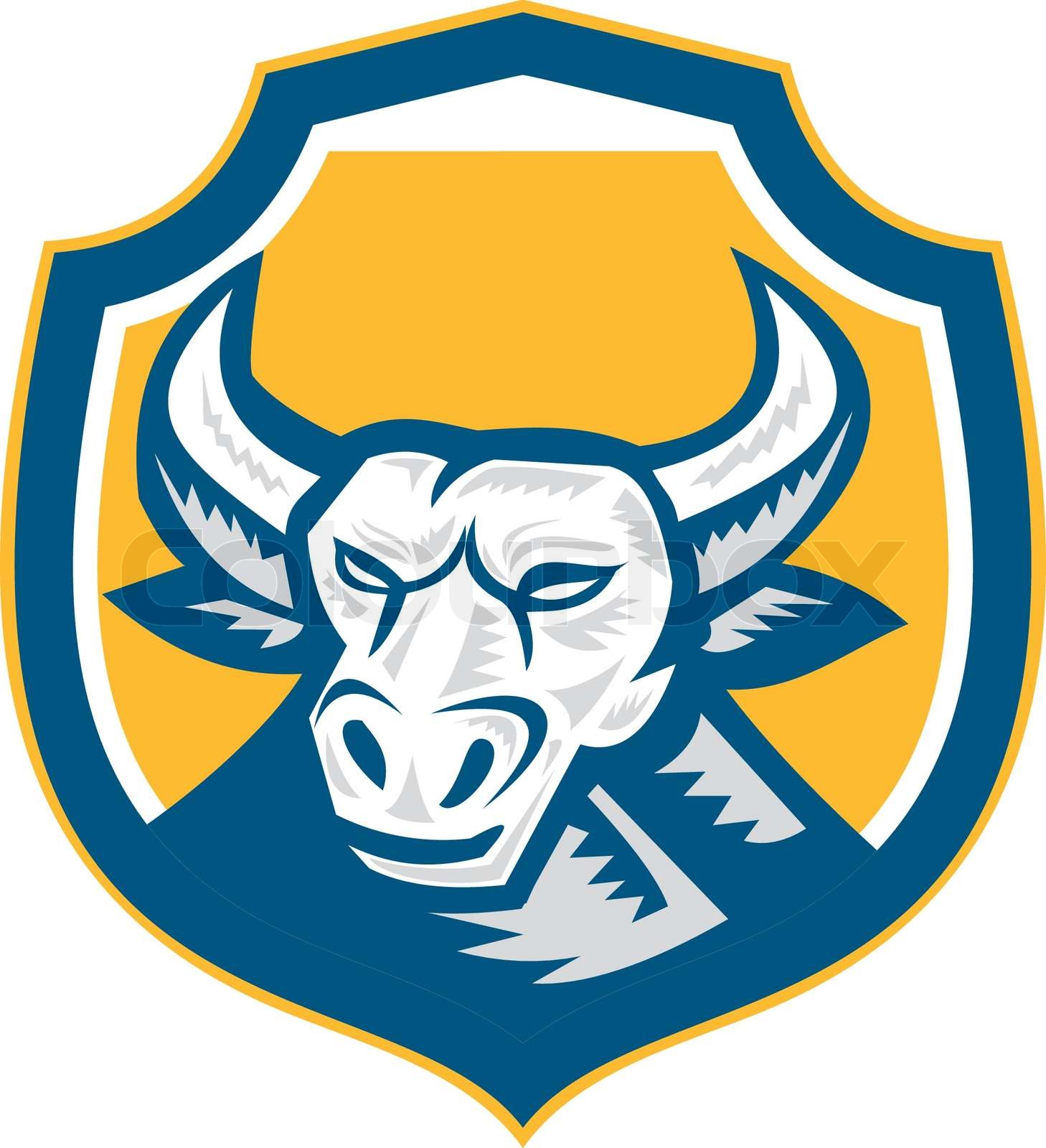 Angry Bull Head Crest Retro Woodcut | Stock vector | Colourbox