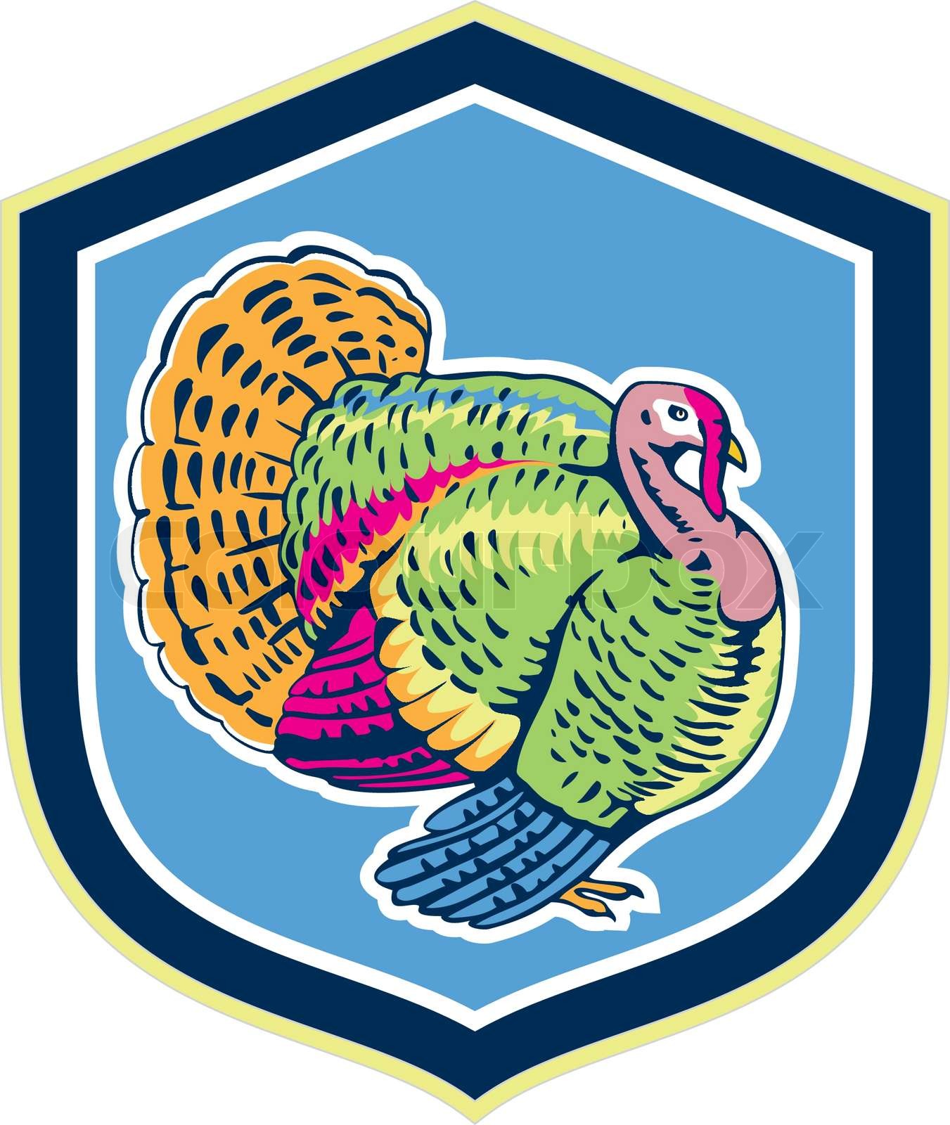 Wild Turkey Side View Shield Retro | Stock vector | Colourbox