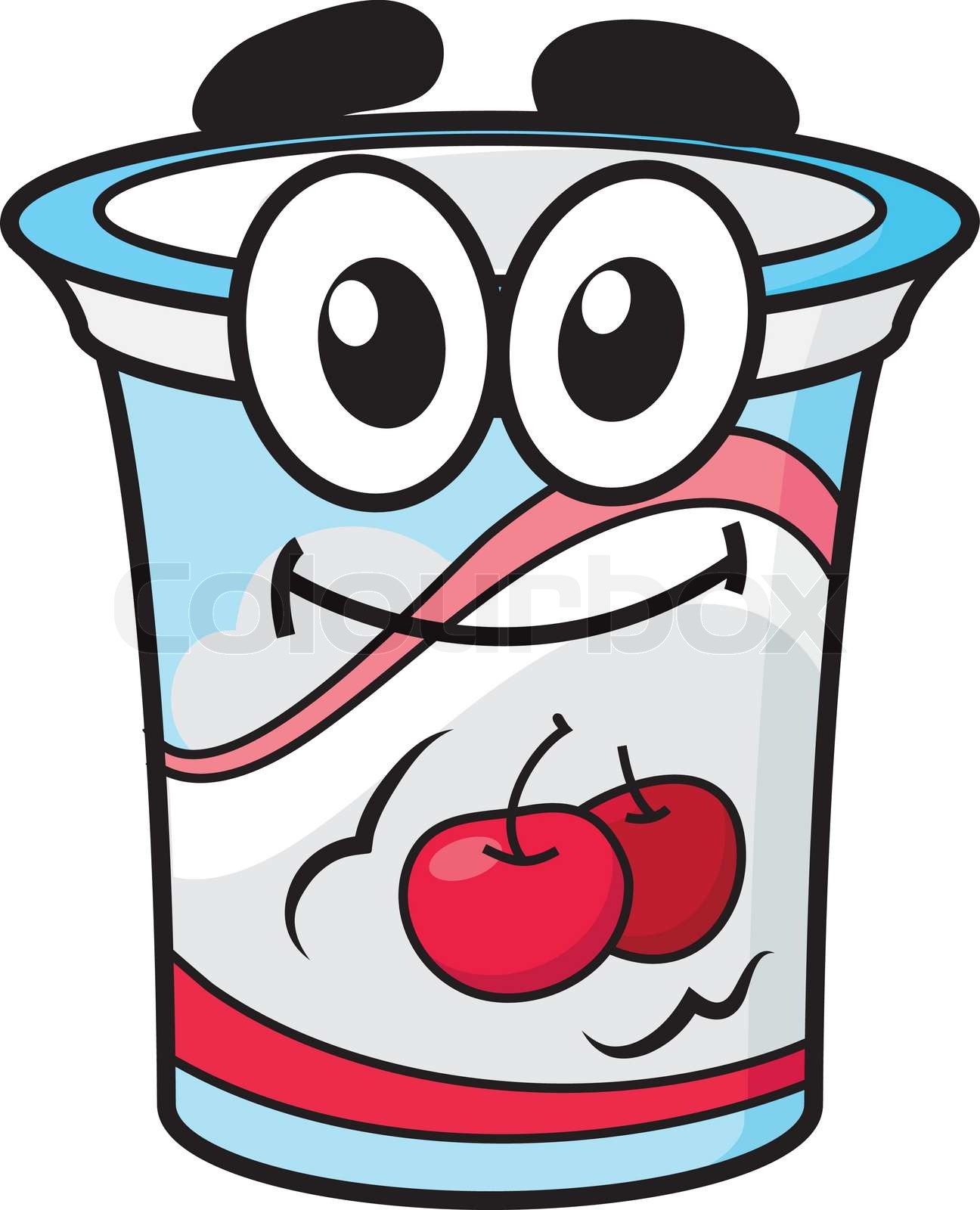 Kirsche Joghurt, Milch oder Sahne Cartoon-Figur | Stock-Vektor | Colourbox