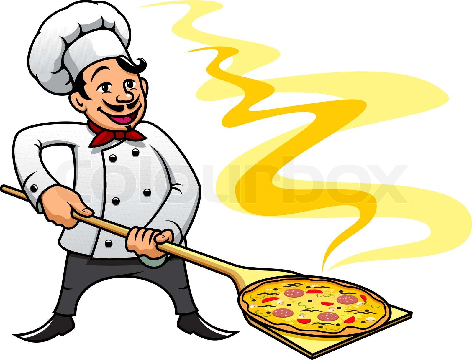 Cartoon-Baker-Koch Kochen pizza | Stock-Vektor | Colourbox