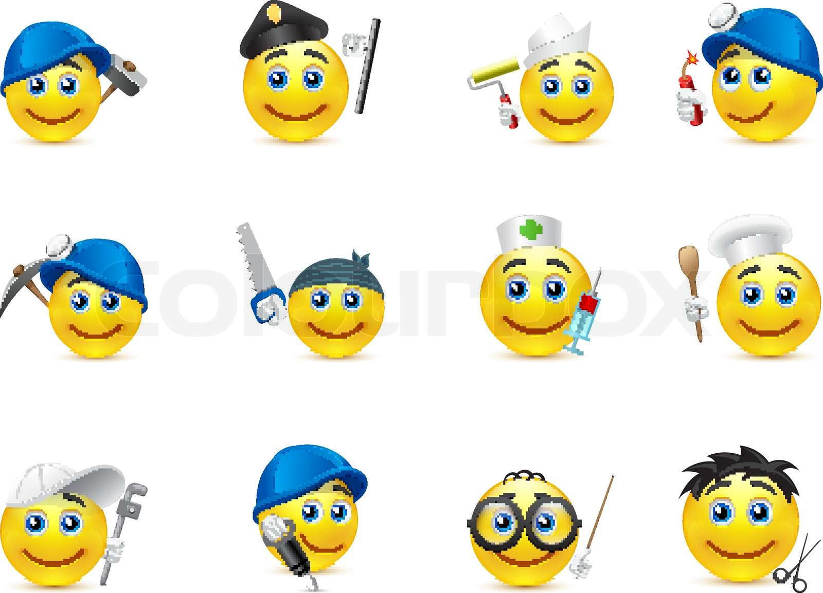 Smiley set of vectors, distributed in occupations | Stock vector ...