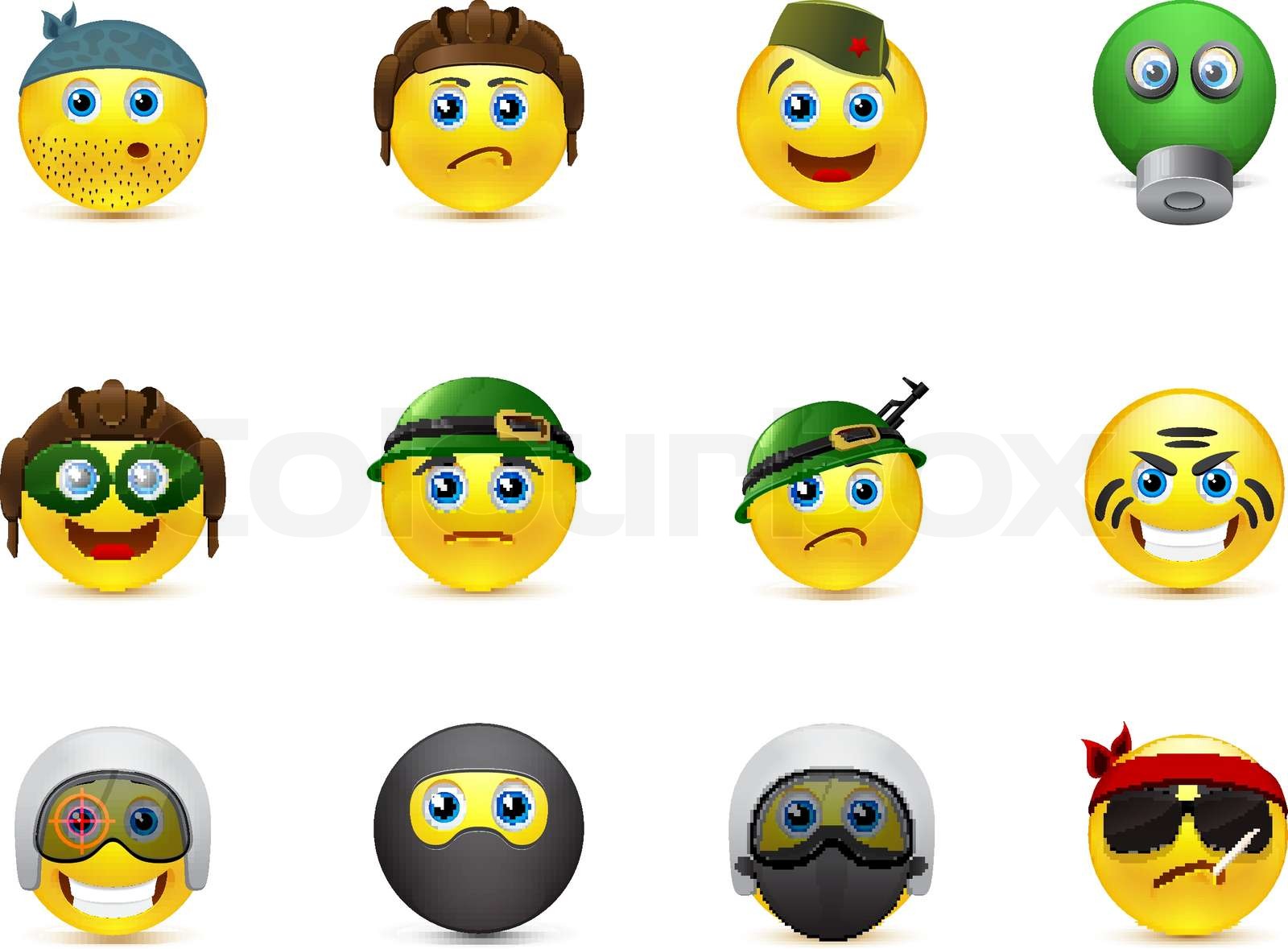 Satz von Vektor-Bilder-Smileys mit militärischen Elementen | Stock ...