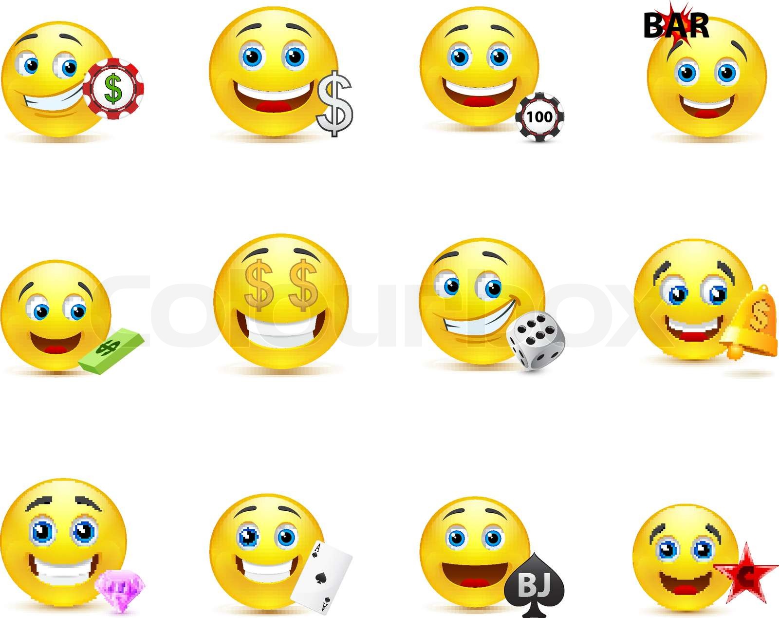 Vektor-Illustration aus einer Reihe von Emoticons mit Geld Zeichen ...