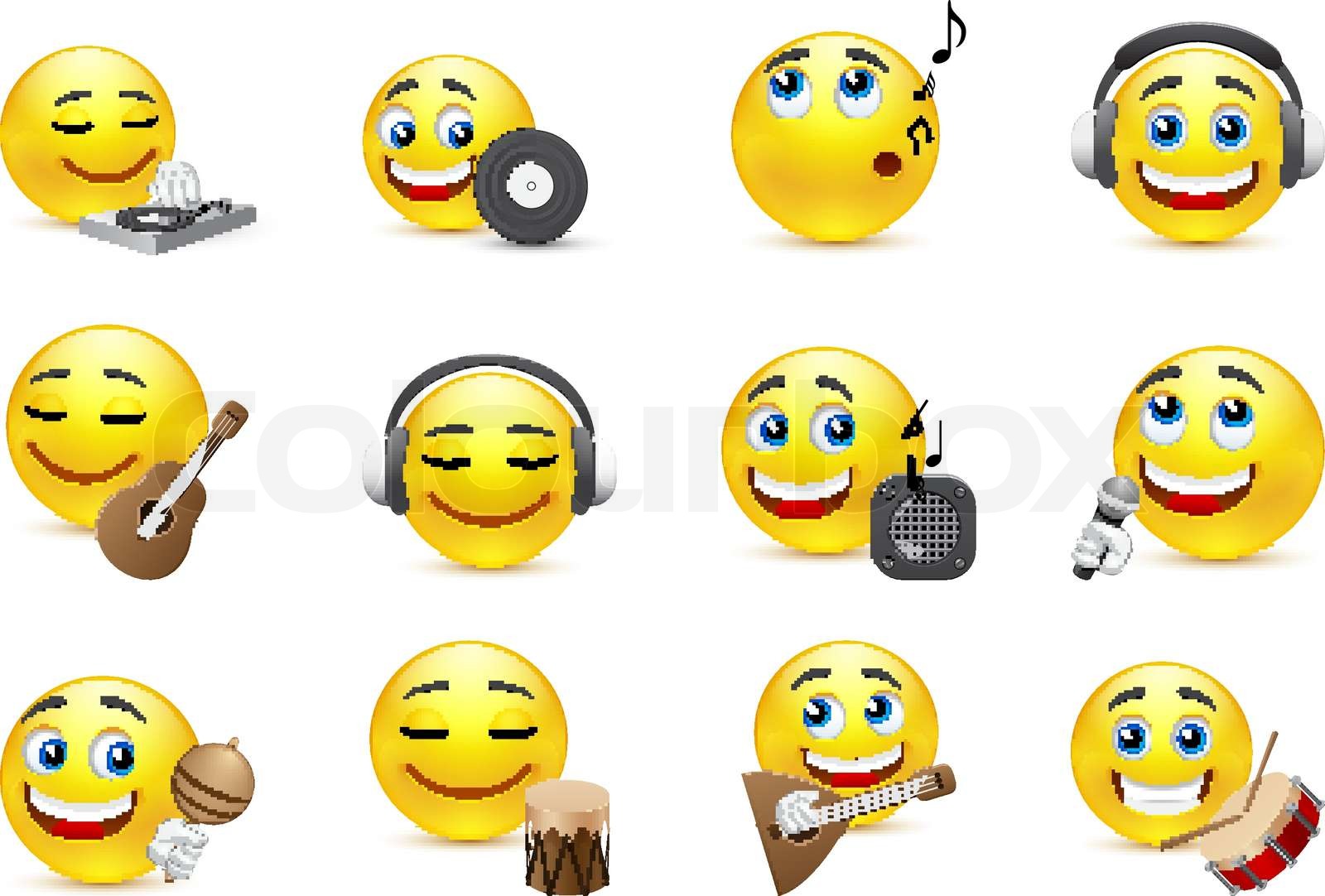 Emoticons mit verschiedenen Musikinstrumenten dargestellt | Stock ...