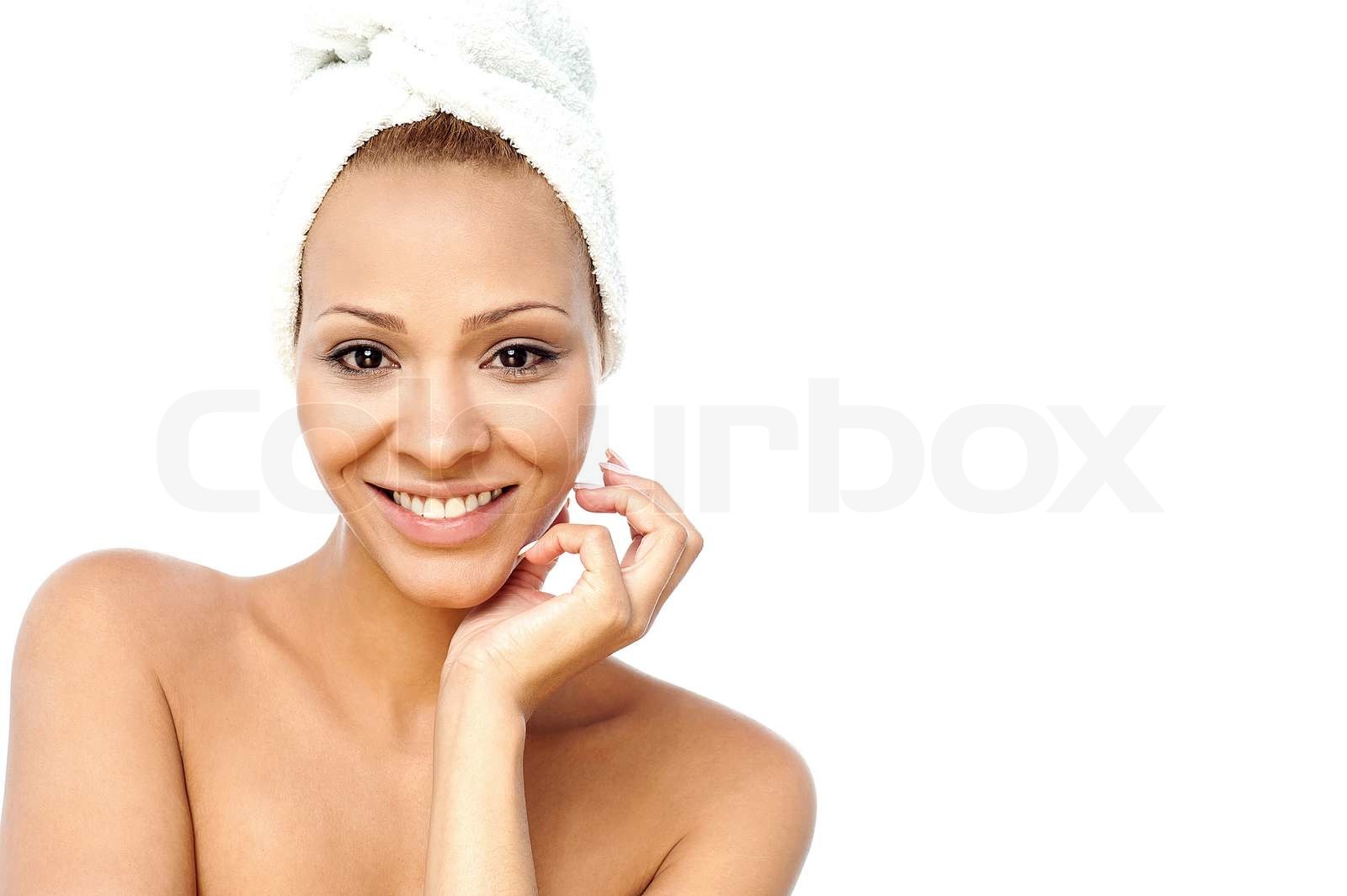 Happy spa girl isolated on white | Stock image | Colourbox