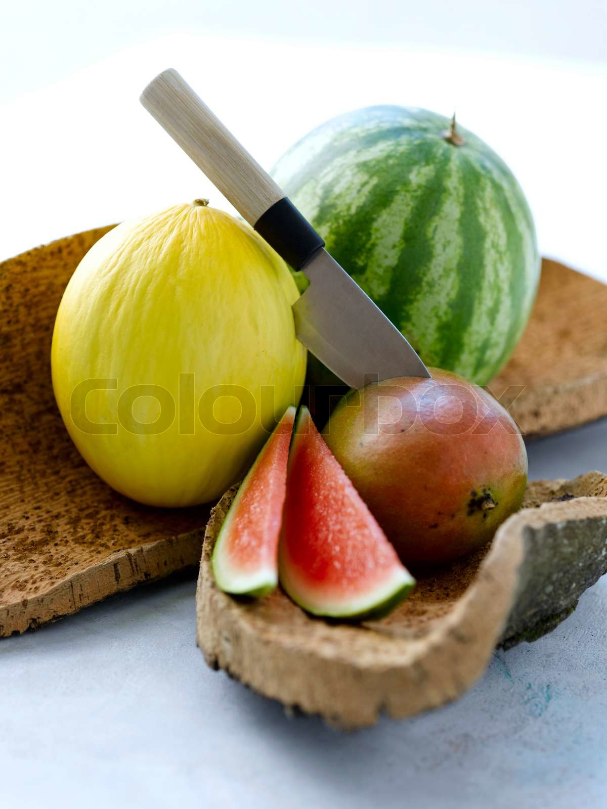 Selection of fruits - watermelon, melon and mango | Stock image | Colourbox