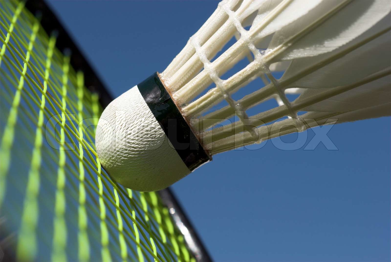 Badminton action close-up with racket and shuttlecock | Stock image ...