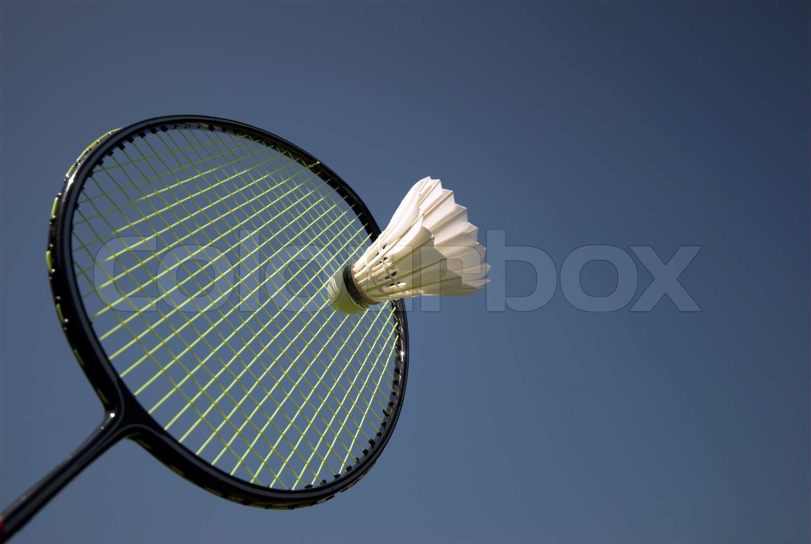 Badminton action close-up with racket and shuttlecock | Stock image ...