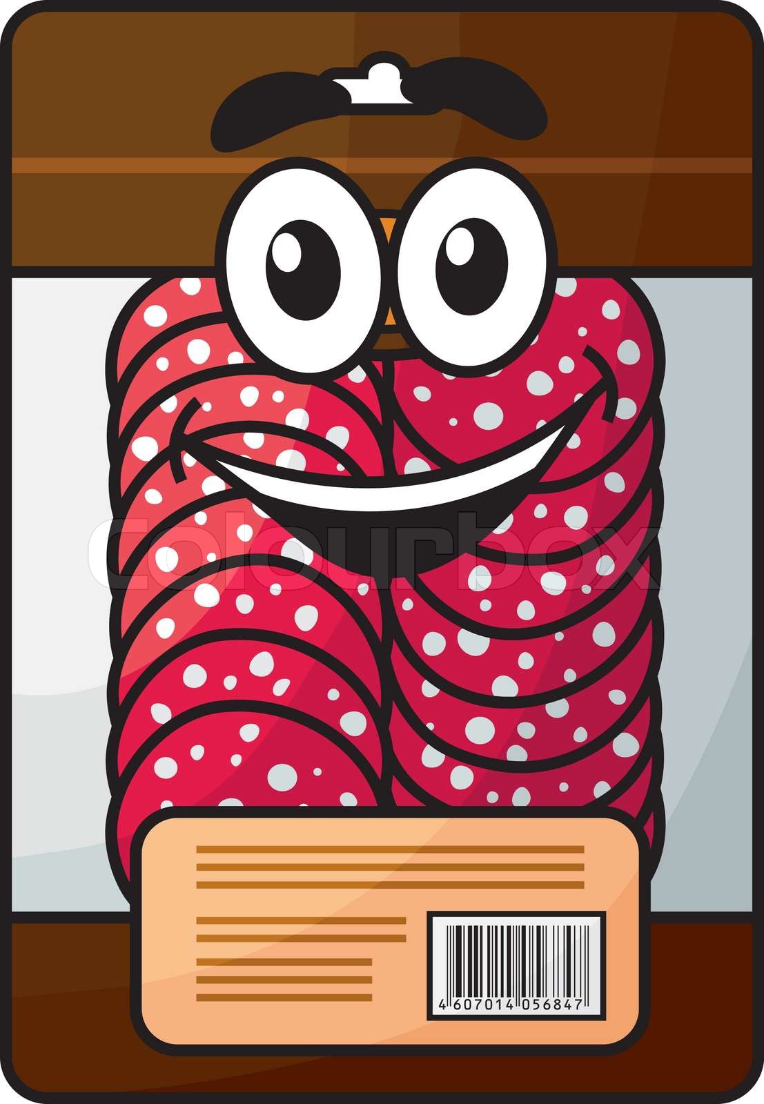 Cartoon meat chopped sausage in package | Stock vector | Colourbox