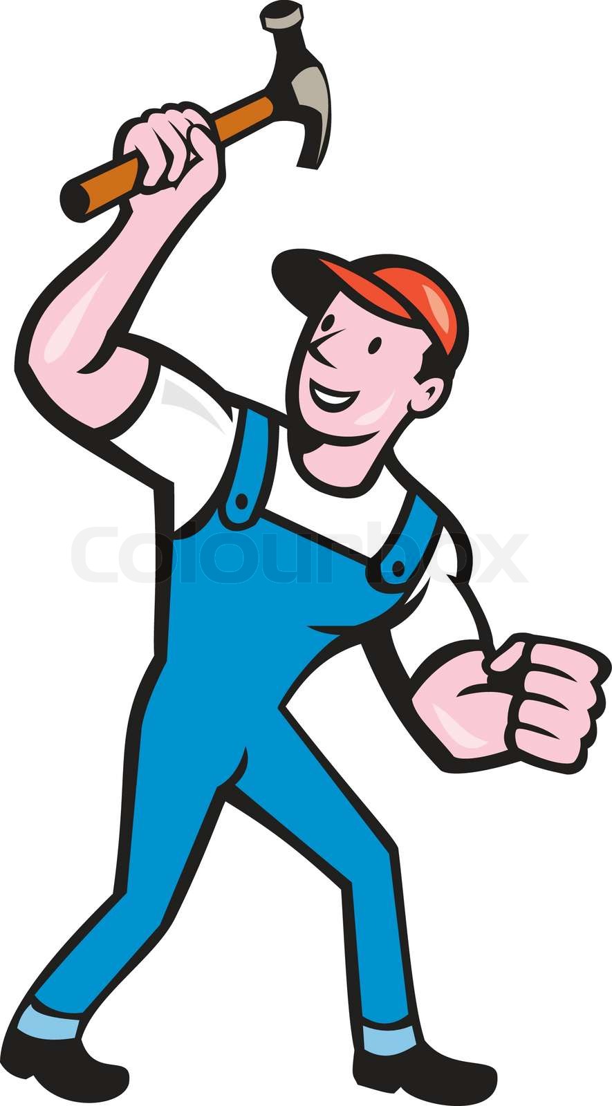 Generator Zimmermann holding Hammer Cartoon | Stock-Vektor | Colourbox