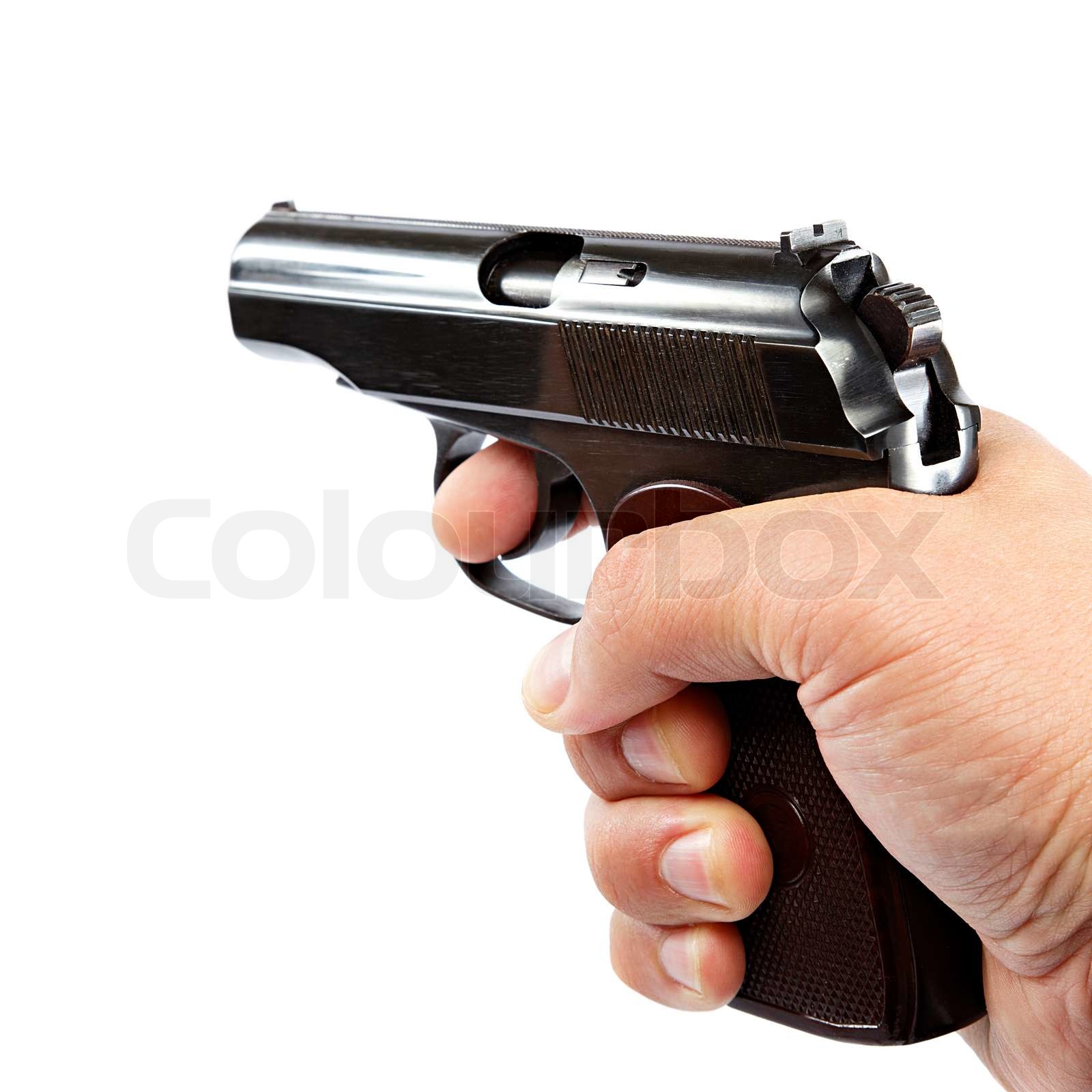 Waffe in der Hand auf einem weißen Hintergrund. | Stock Bild | Colourbox