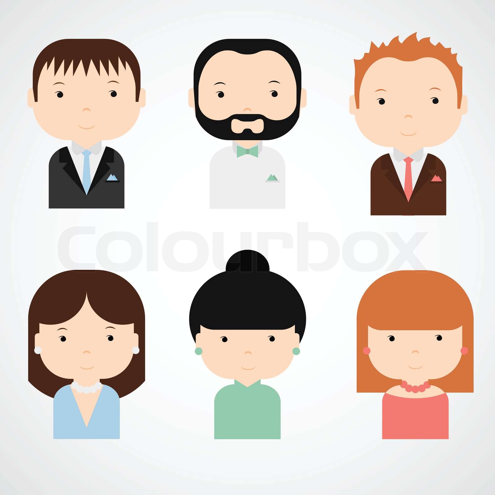 Set of colorful elegant successful people icons. Men and women in ...