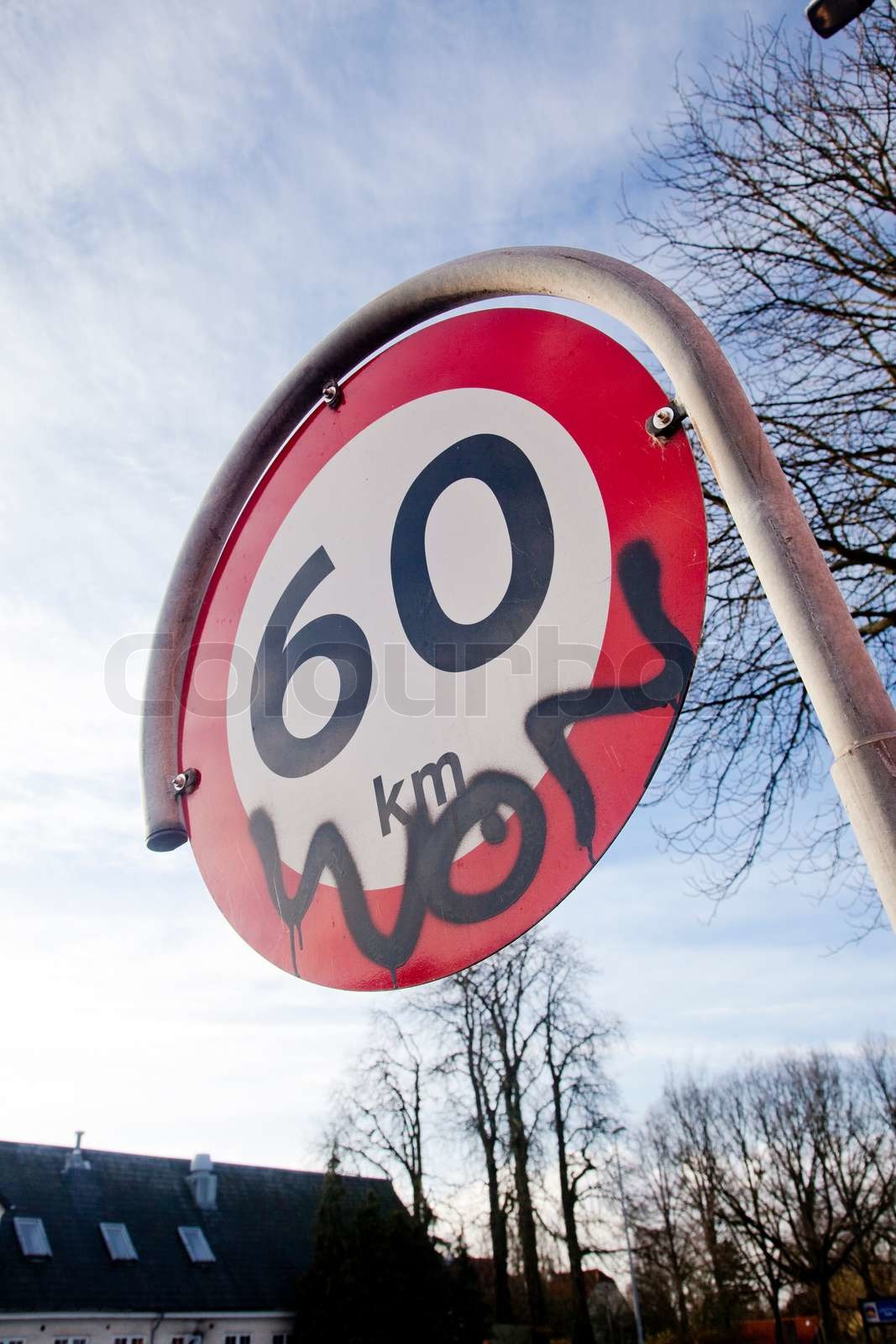 Maximum speed (60) limit sign in Denmark | Stock image | Colourbox