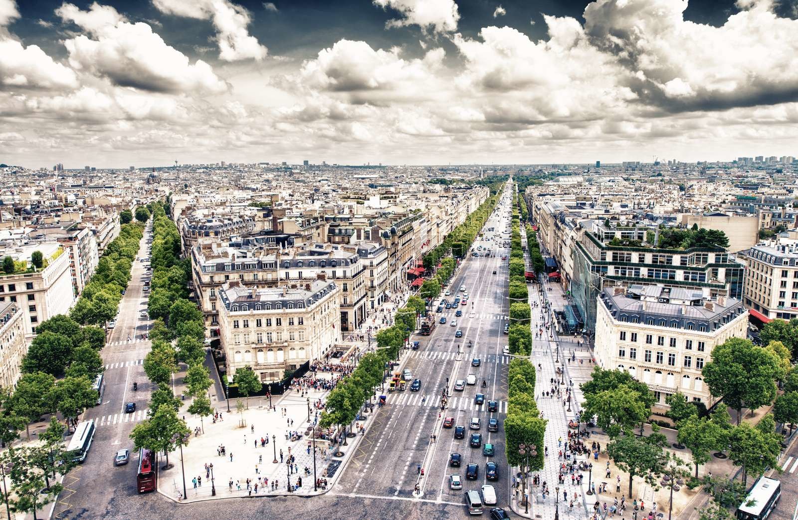 Paris. View of city streets at Etoile roundabout. Aerial panoramic from ...