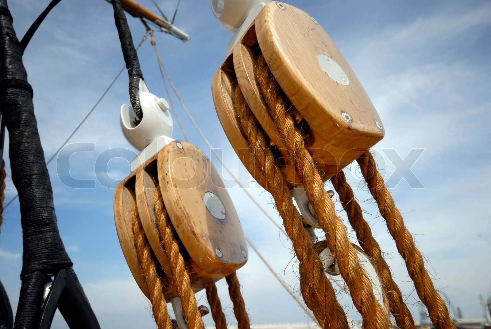 Block and tackle on ship. | Stock image | Colourbox