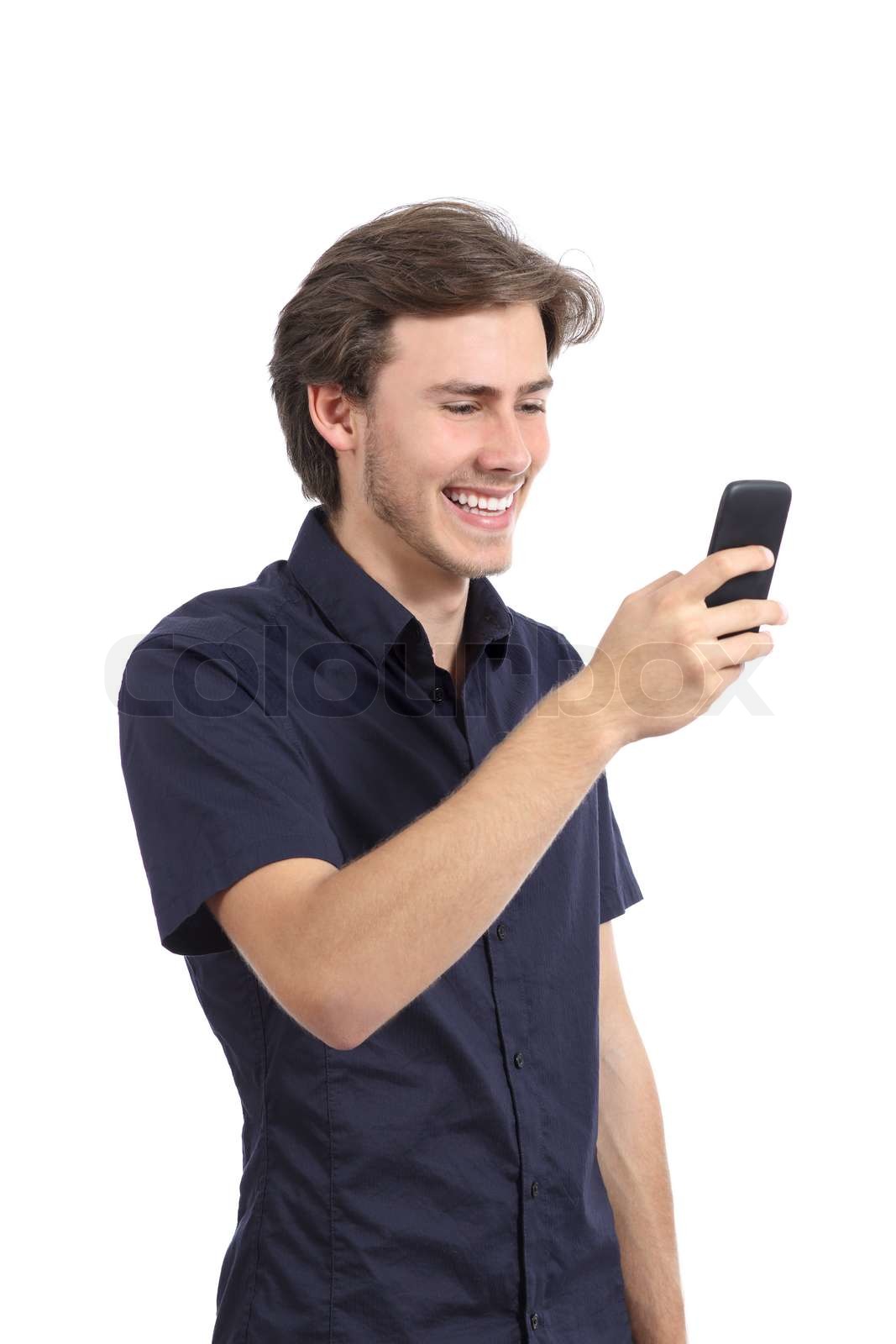 Funny man laughing using a smart phone | Stock image | Colourbox