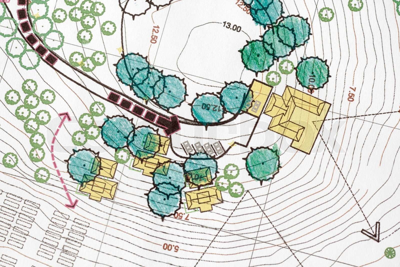 Landscape Architect Designing on site plan | Stock image | Colourbox