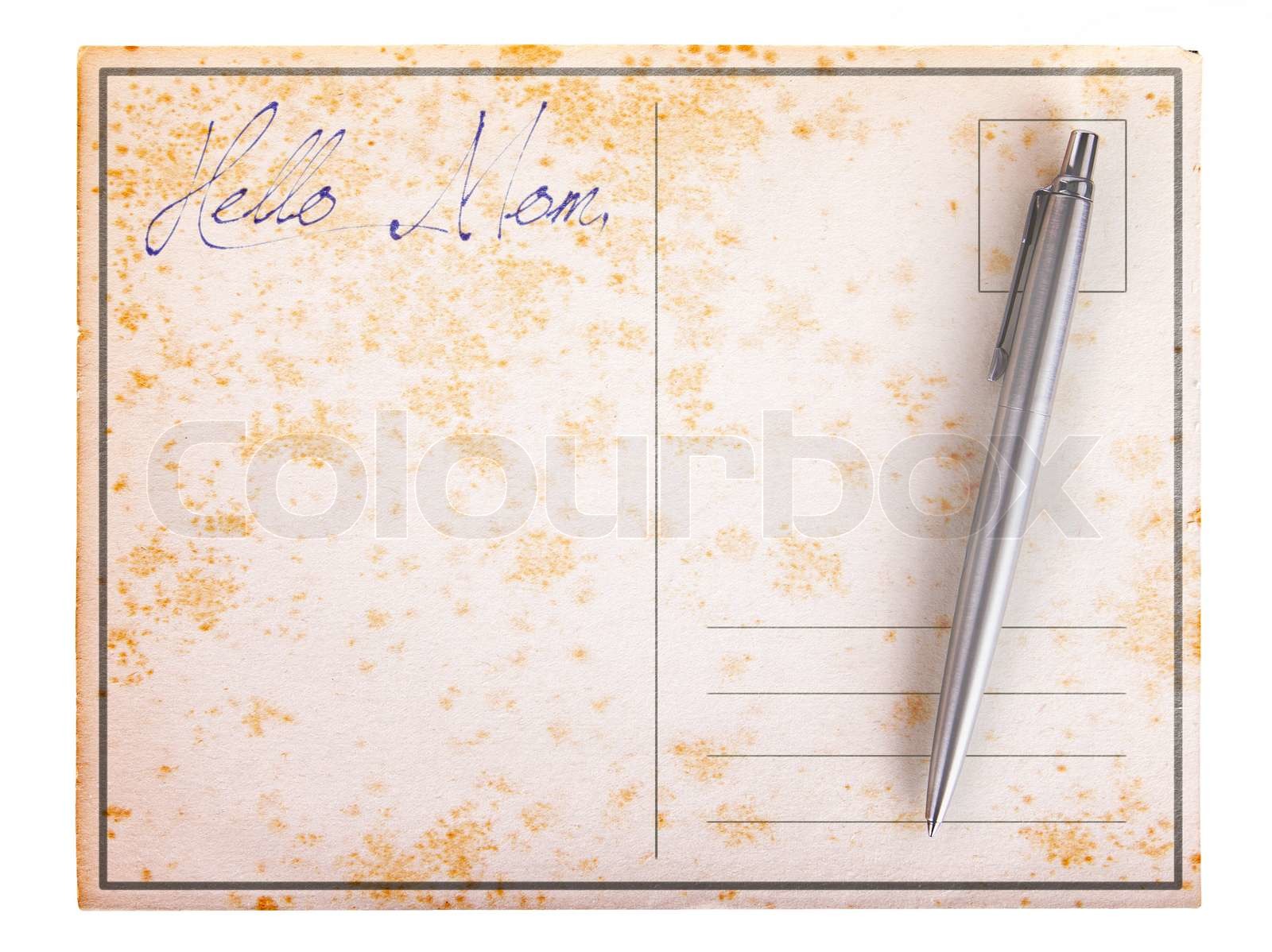 Old paper postcard - Hello mom | Stock image | Colourbox