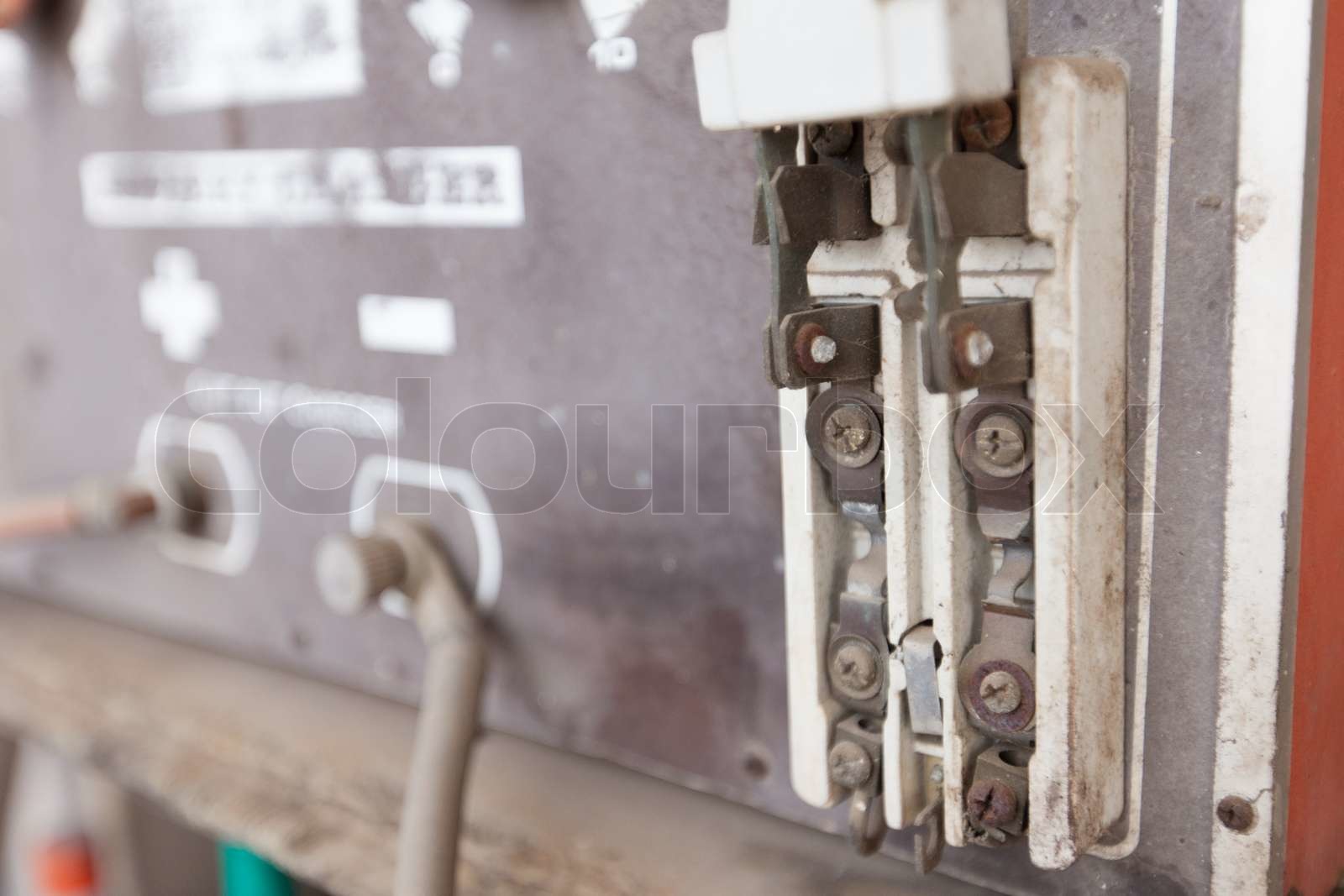 Broken vintage retro large electric circuit breaker with protection ...