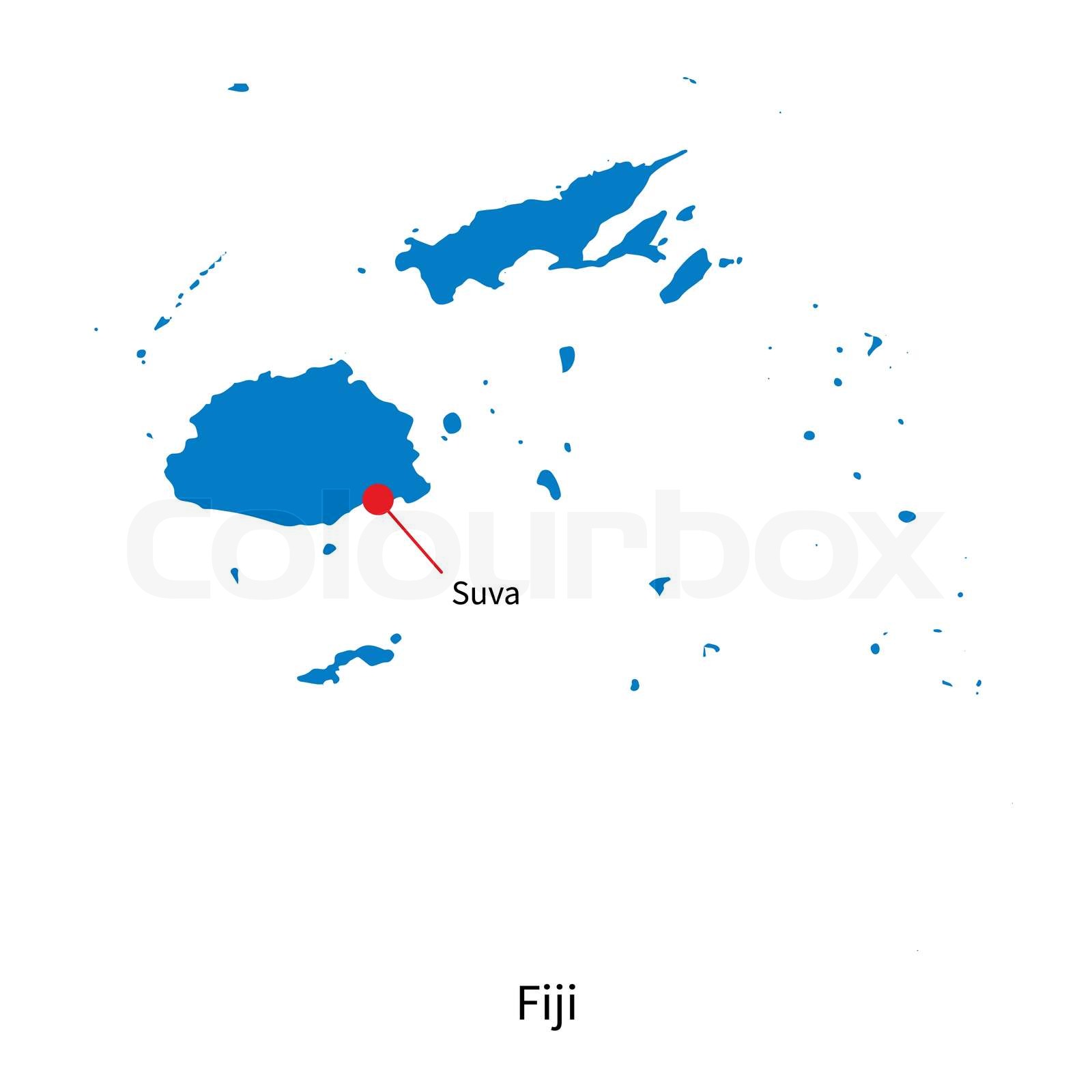 Detailed vector map of Fiji and capital city Suva | Stock vector ...