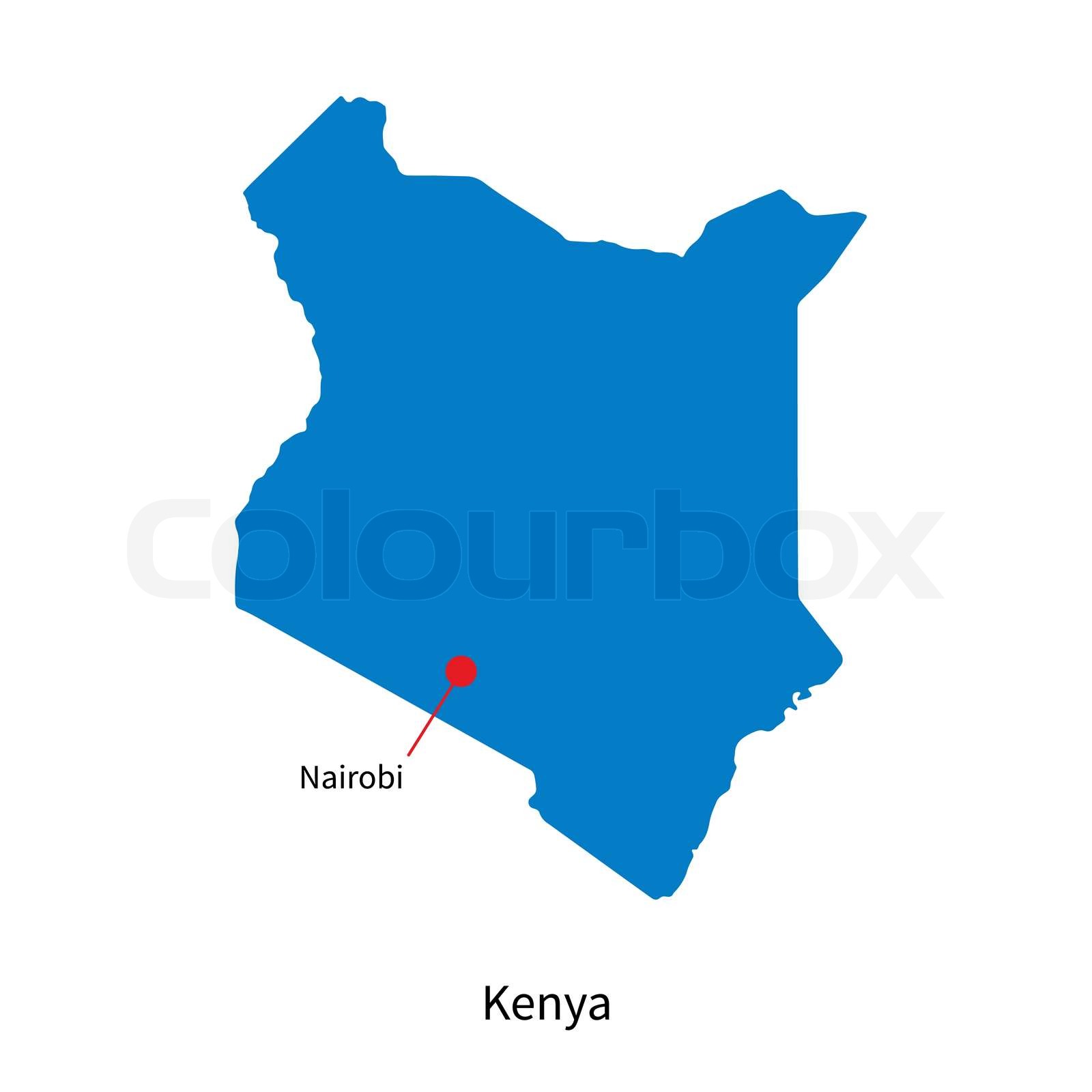 Detailed vector map of Kenya and capital city Nairobi | Stock vector ...