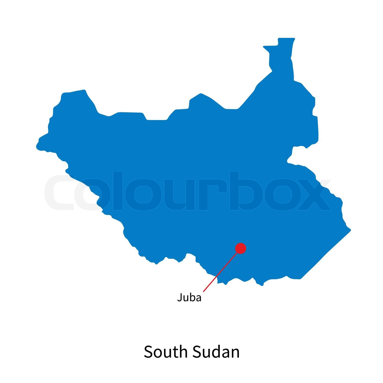 Detailed vector map of South Sudan and capital city Juba | Stock vector ...