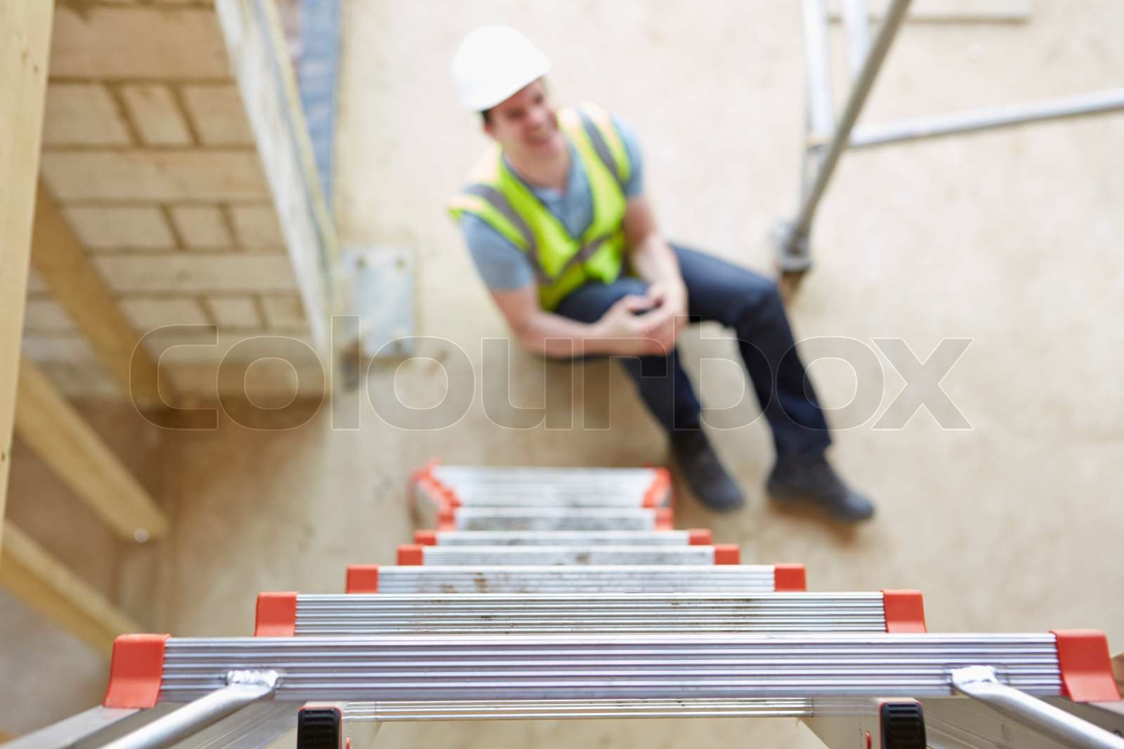 Construction Worker Falling Off Ladder And Injuring Leg | Stock image ...