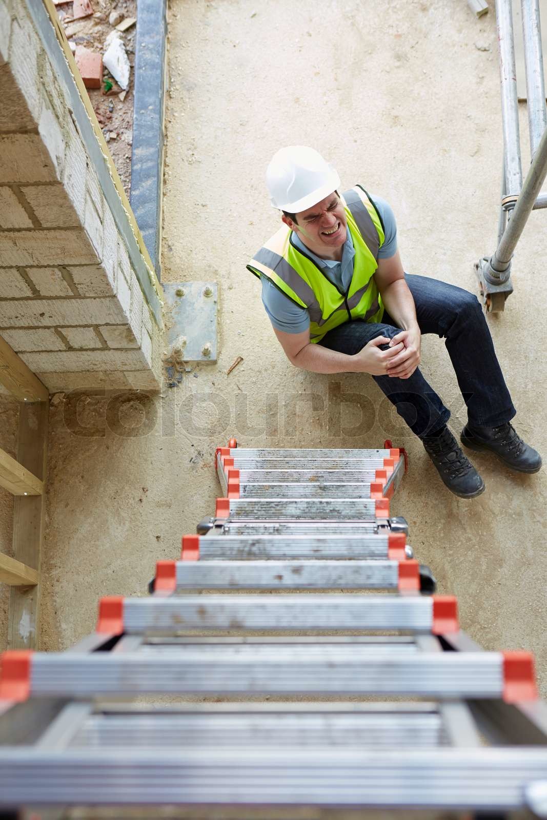 Construction Worker Falling Off Ladder And Injuring Leg | Stock image ...