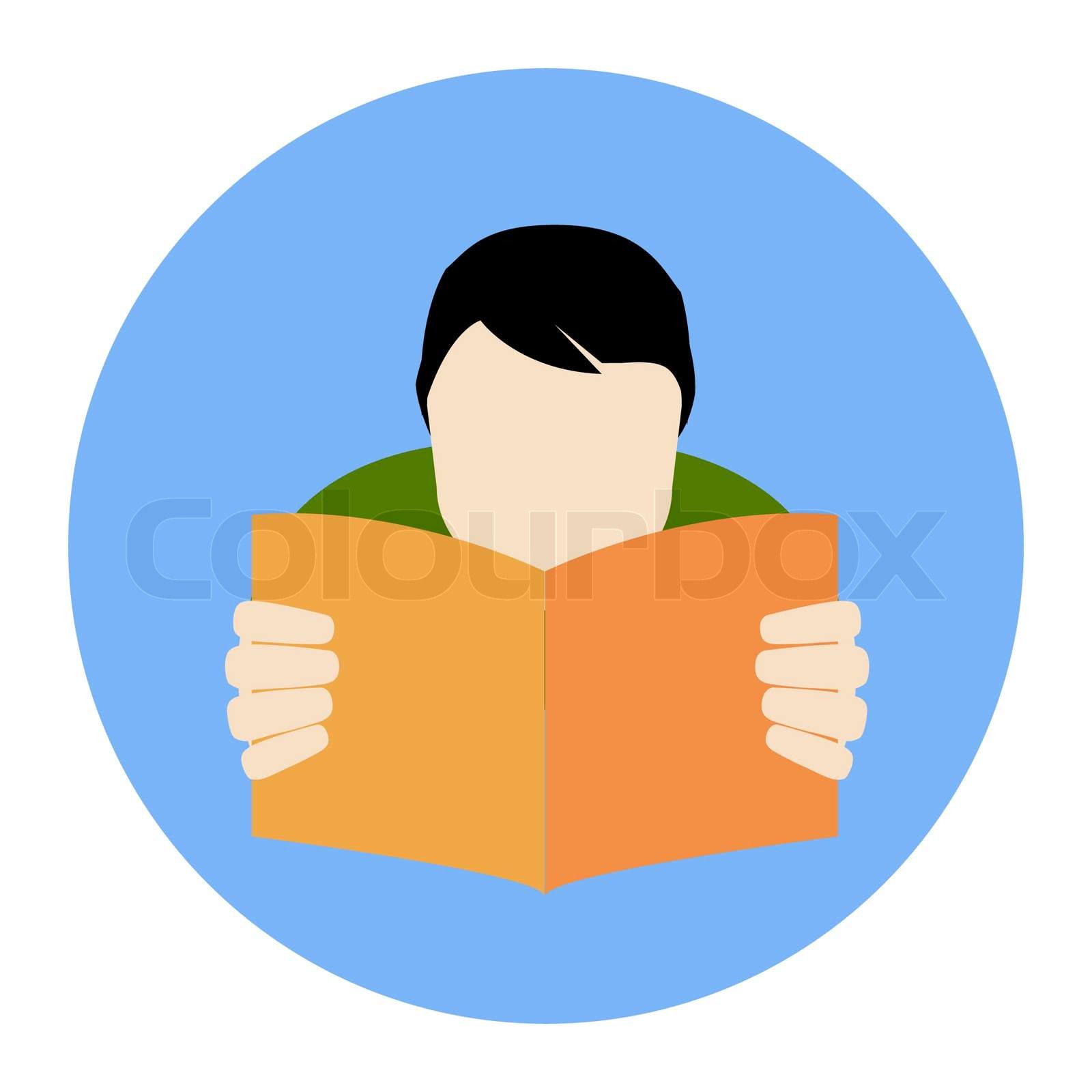 Reading Man Icon. FAQ Concept. Flat style illustration. | Stock vector ...