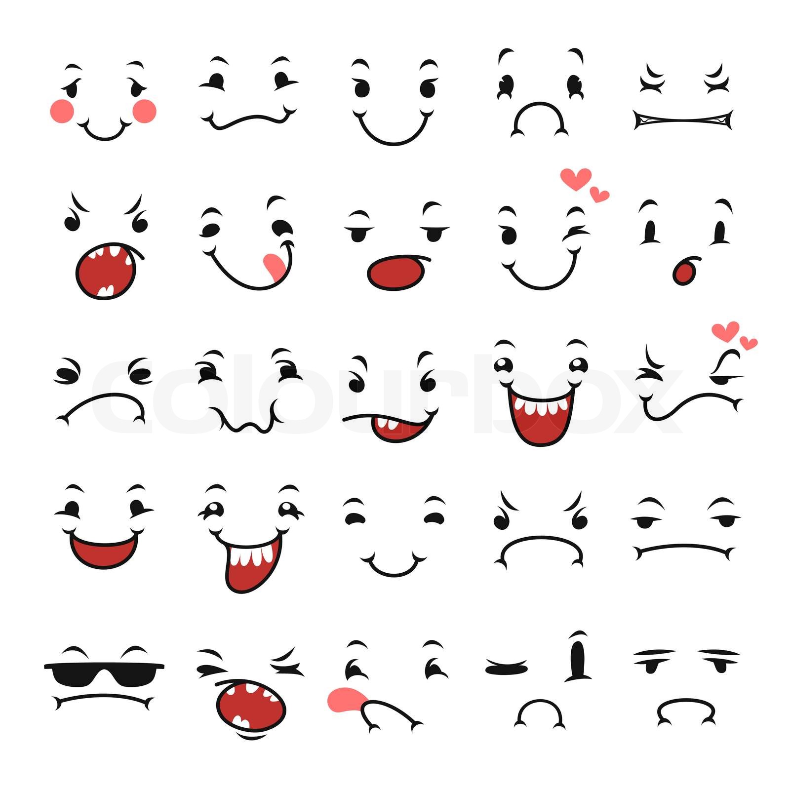 Doodle Facial Expressions Set For Humor Design | Stock vector | Colourbox