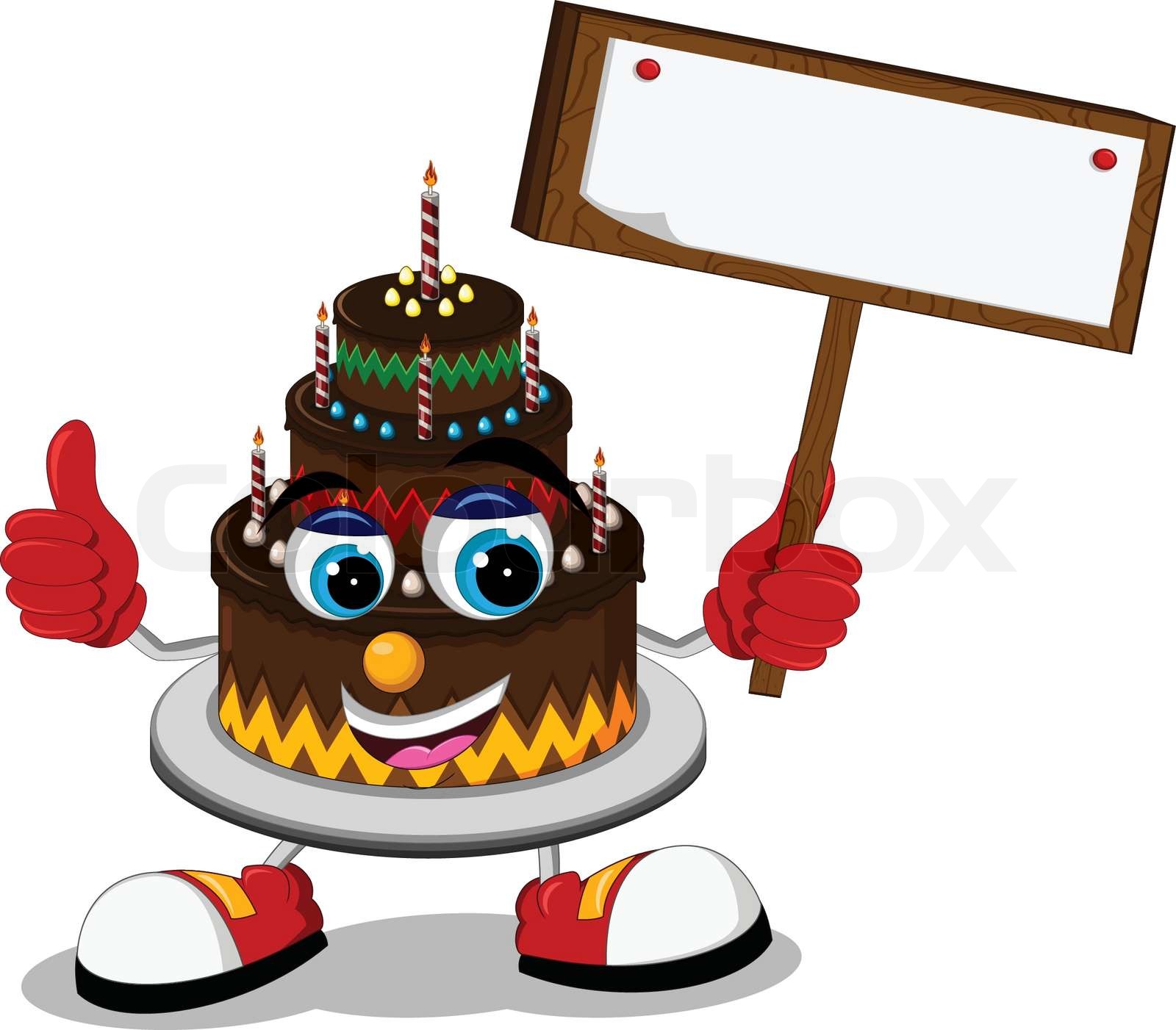 cake cartoon holding blank board | Stock vector | Colourbox
