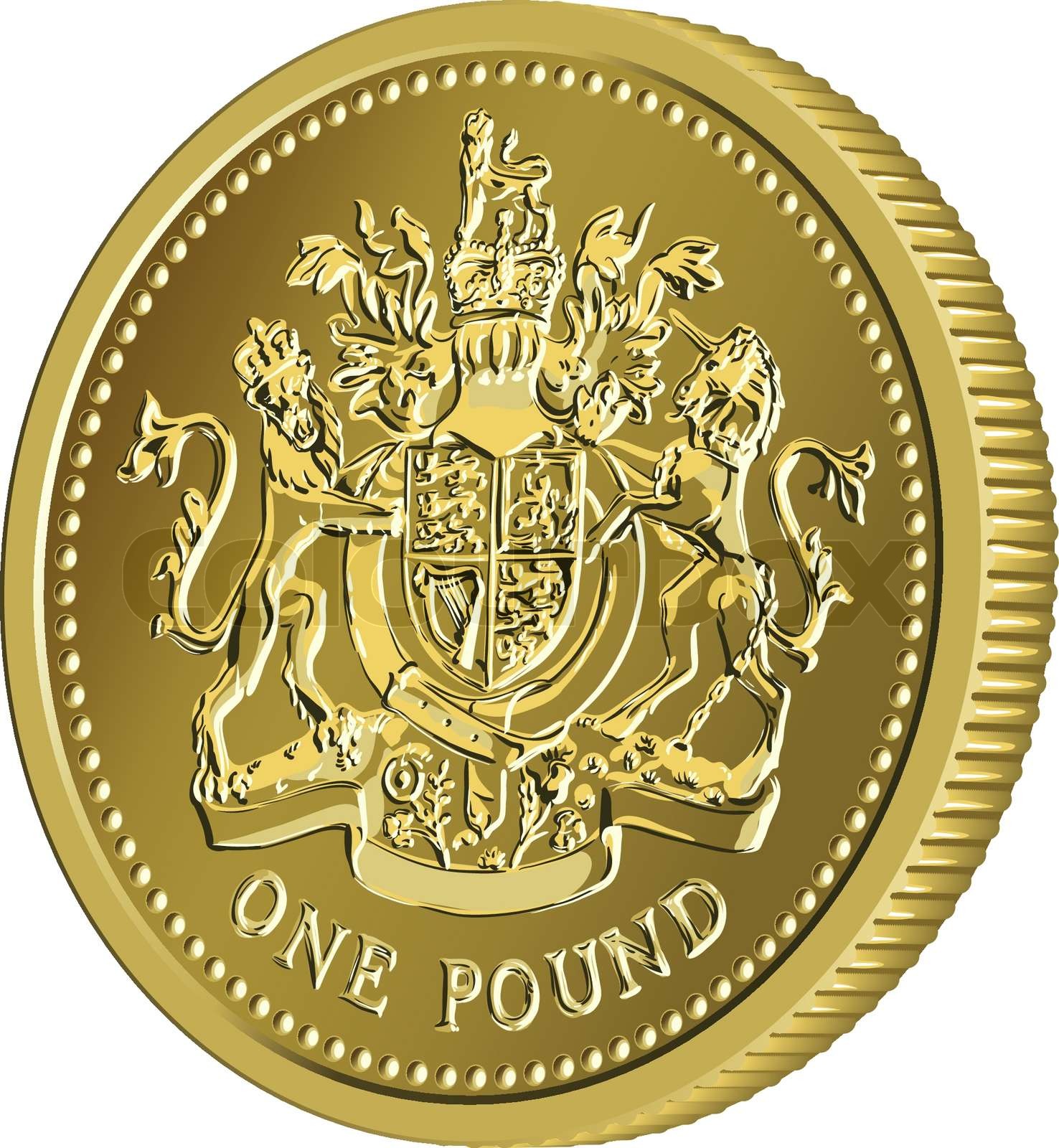 Vector British money gold coin one pound with the coat of arms | Stock ...