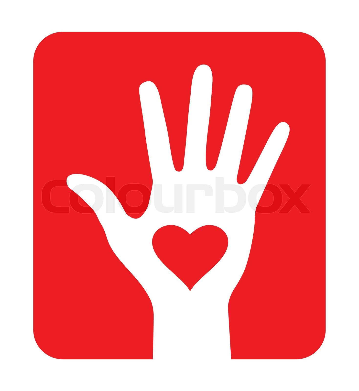 Hand mit Herz-Symbol auf rotem Grund | Stock-Vektor | Colourbox