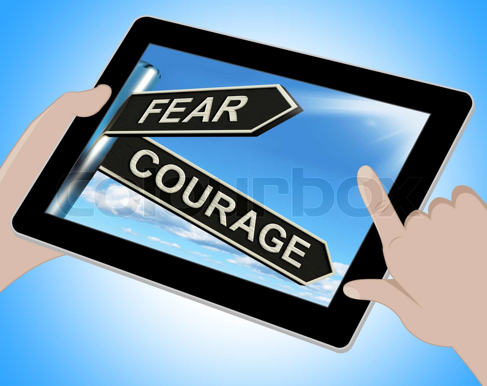 Angst-Mut-Tablet zeigt Angst oder mutig | Stock Bild | Colourbox