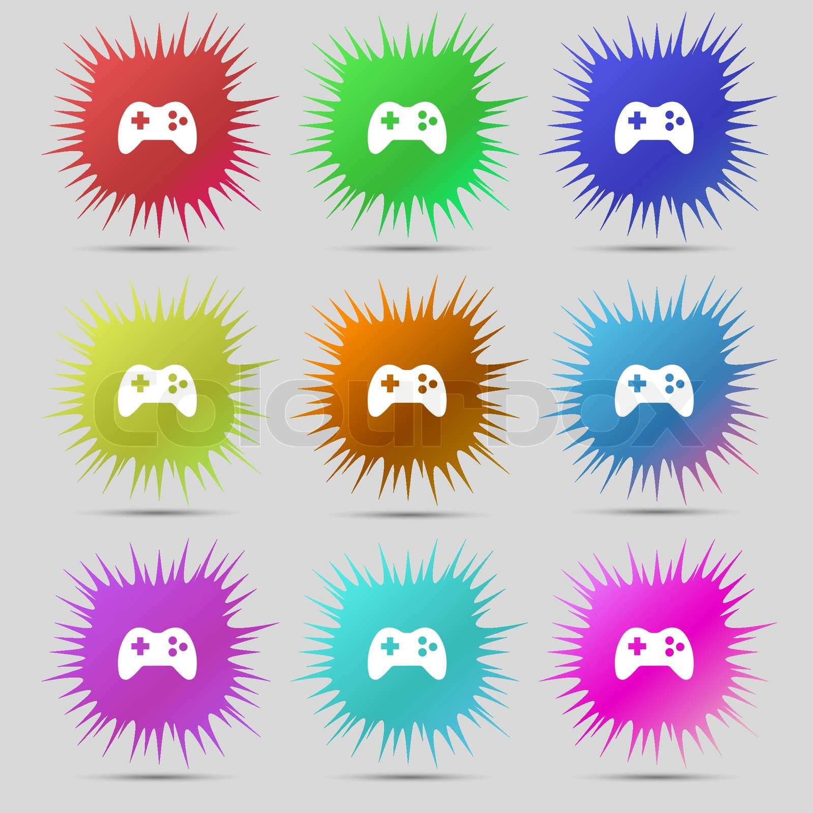 Joystick sign icon. Video game symbol. Set colourful buttons. Vector ...