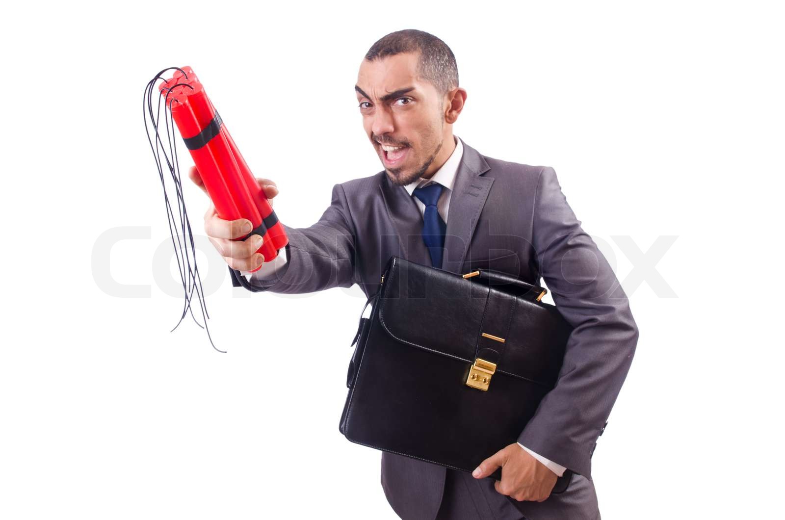 Man with dynamite stick isolated on white | Stock image | Colourbox