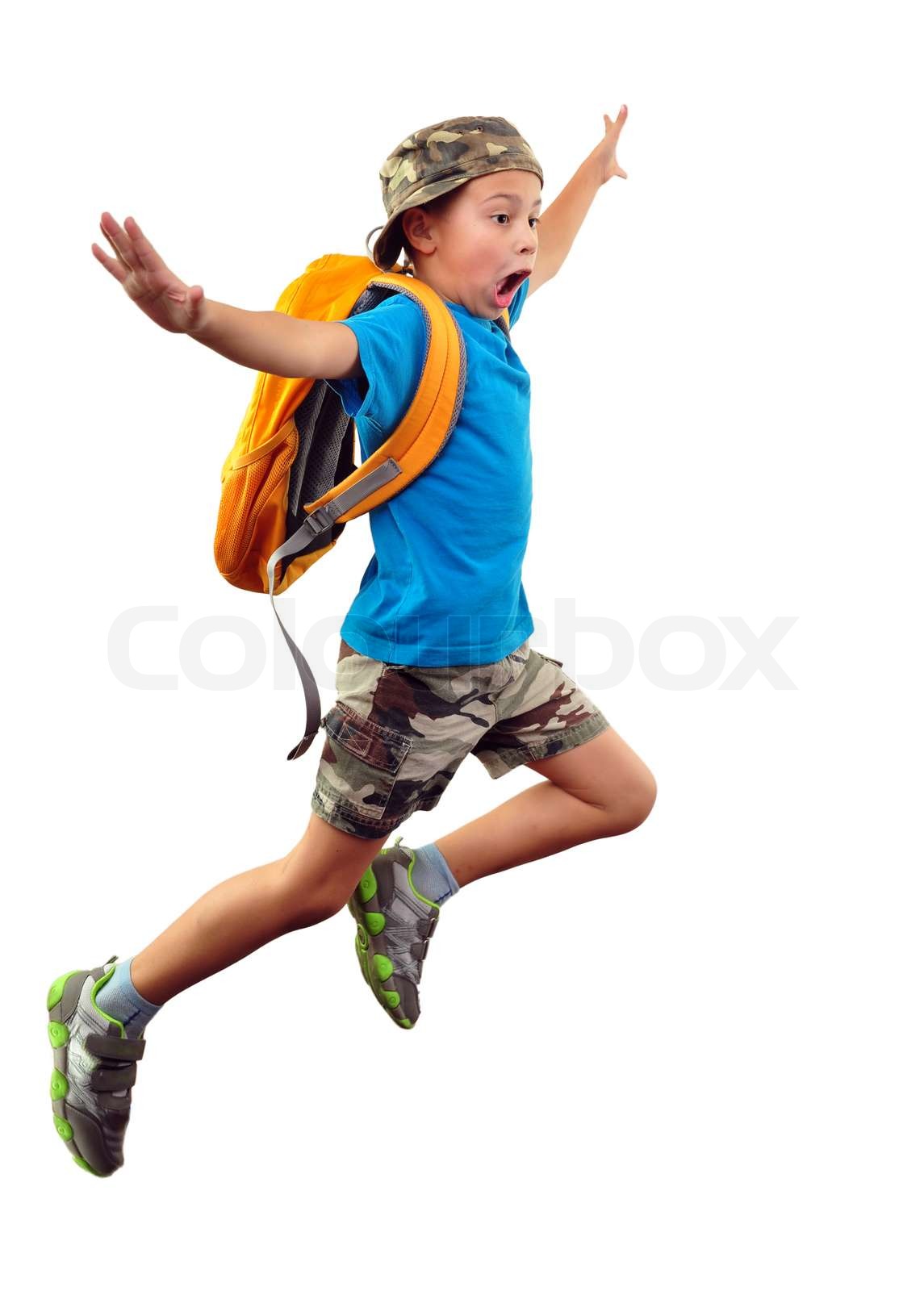 shouting jumping boy isolated over white | Stock image | Colourbox