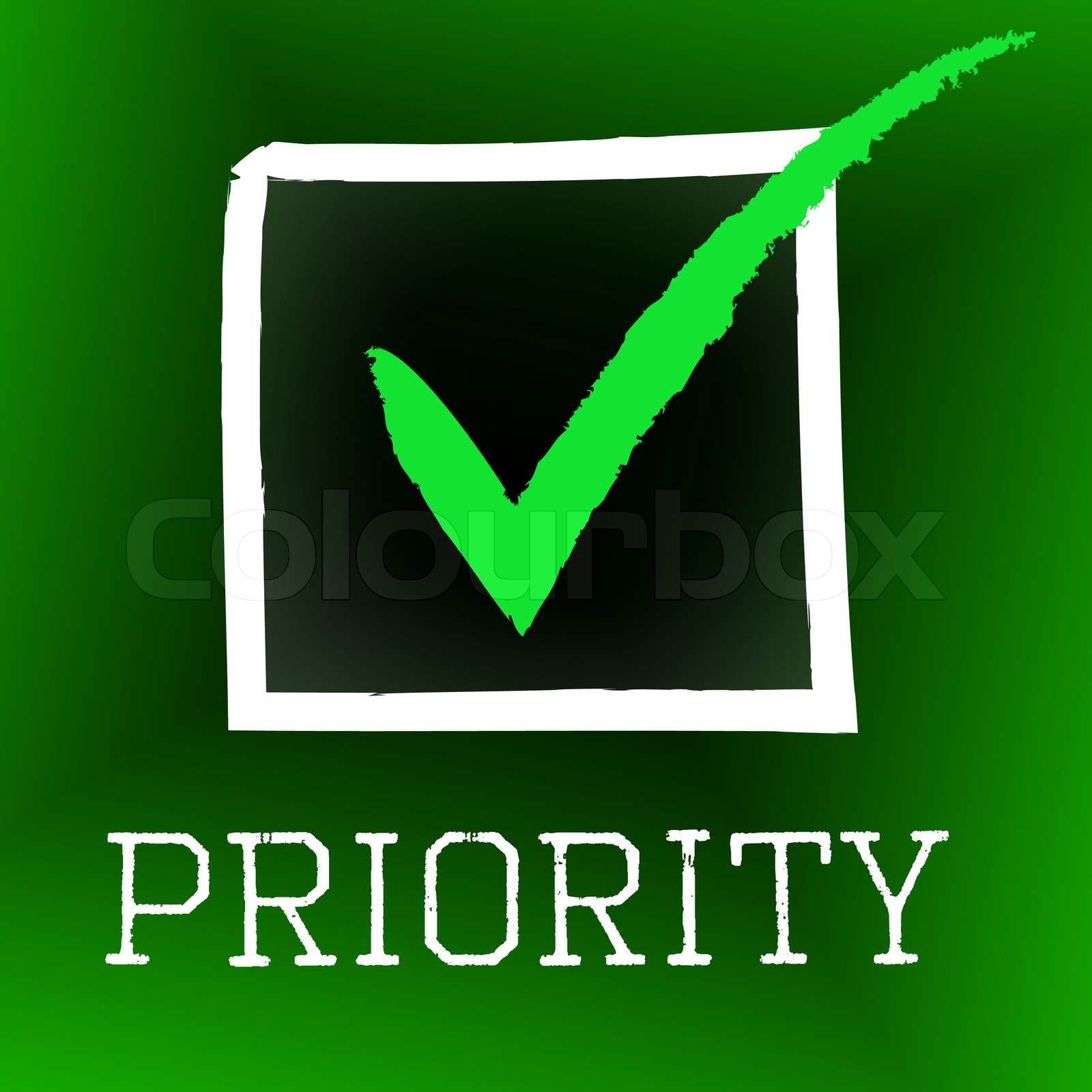 Tick Priorität zeigt Bedeutung Check und genehmigt | Stock Bild | Colourbox
