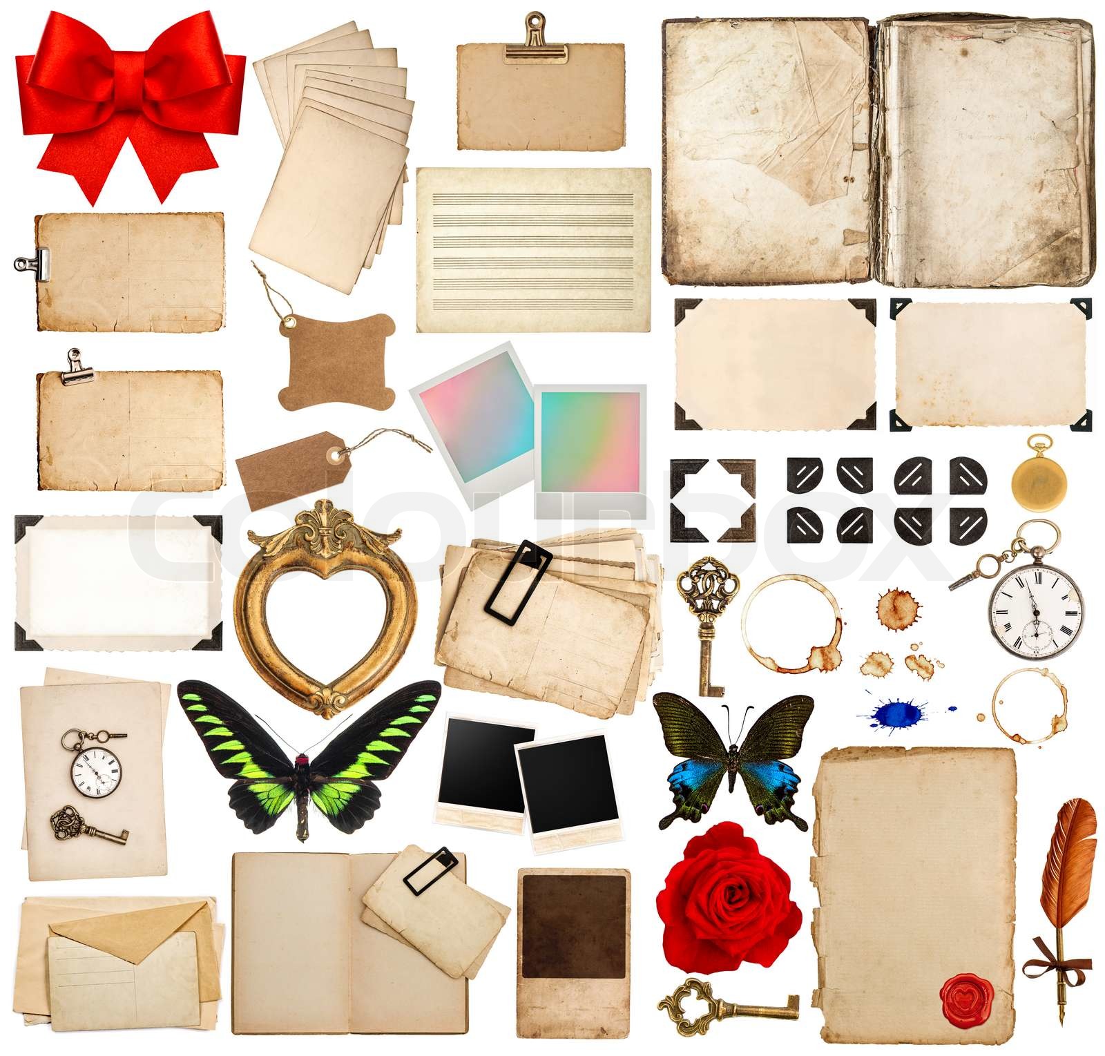 old book pages, paper sheets, corner and photo frames | Stock image ...