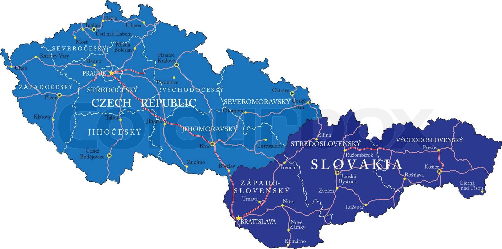 Czech Republic and Slovakia map | Stock vector | Colourbox