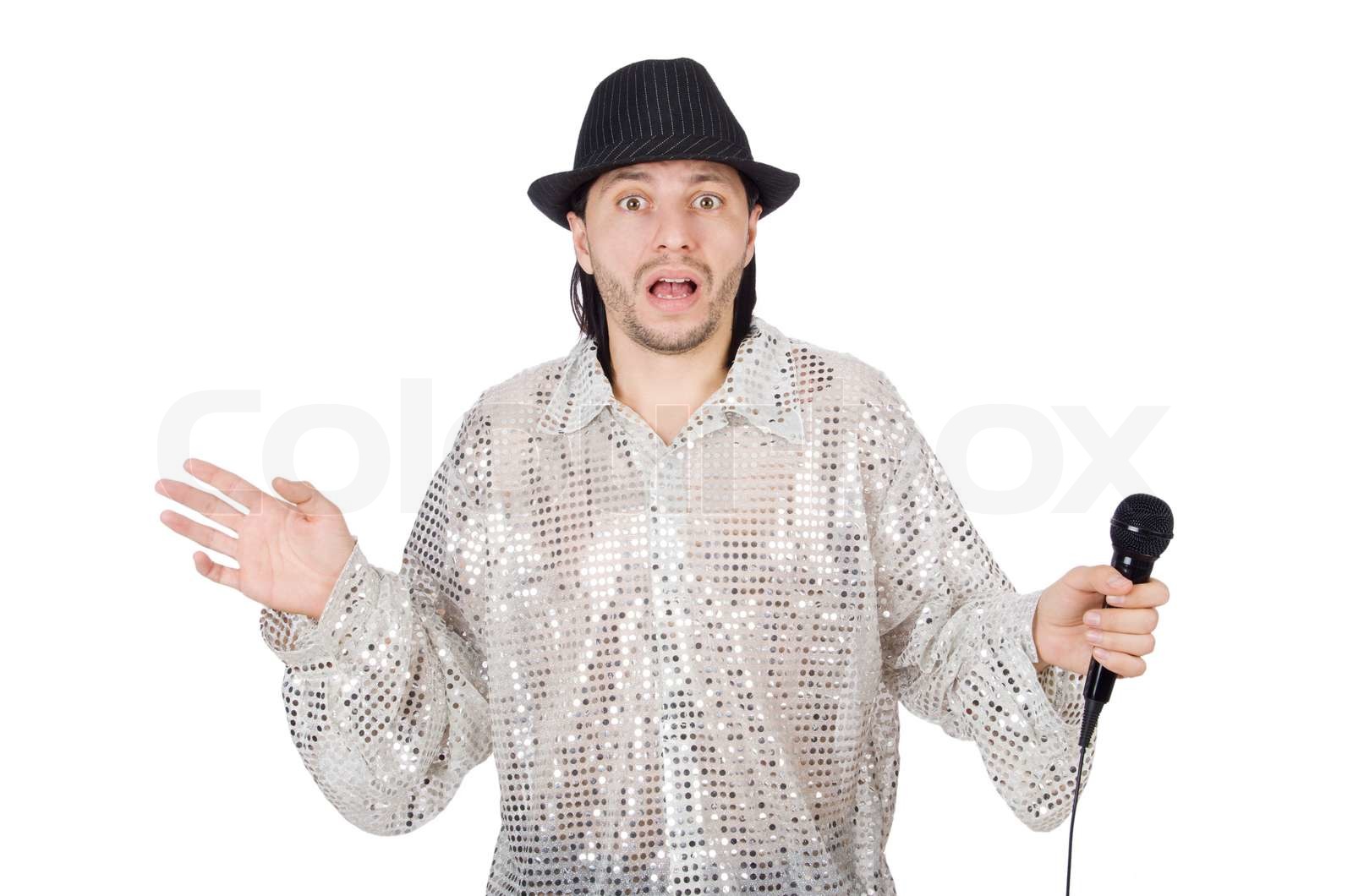 Man with mic isolated on white | Stock image | Colourbox