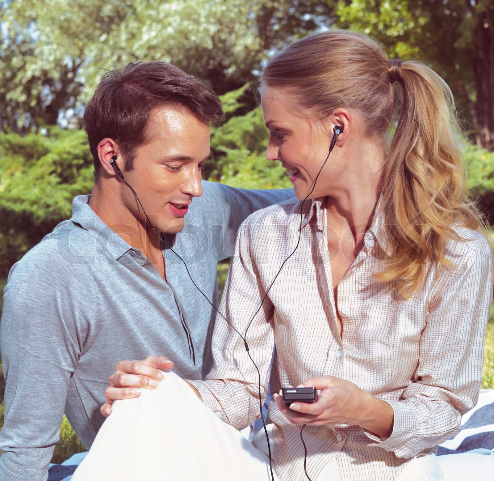couple listening player | Stock image | Colourbox