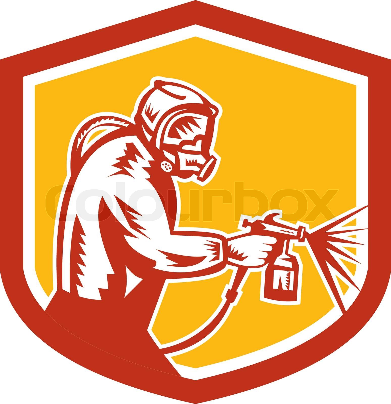 Spray Paint Gun Painter Spraying Shield Retro | Stock vector | Colourbox