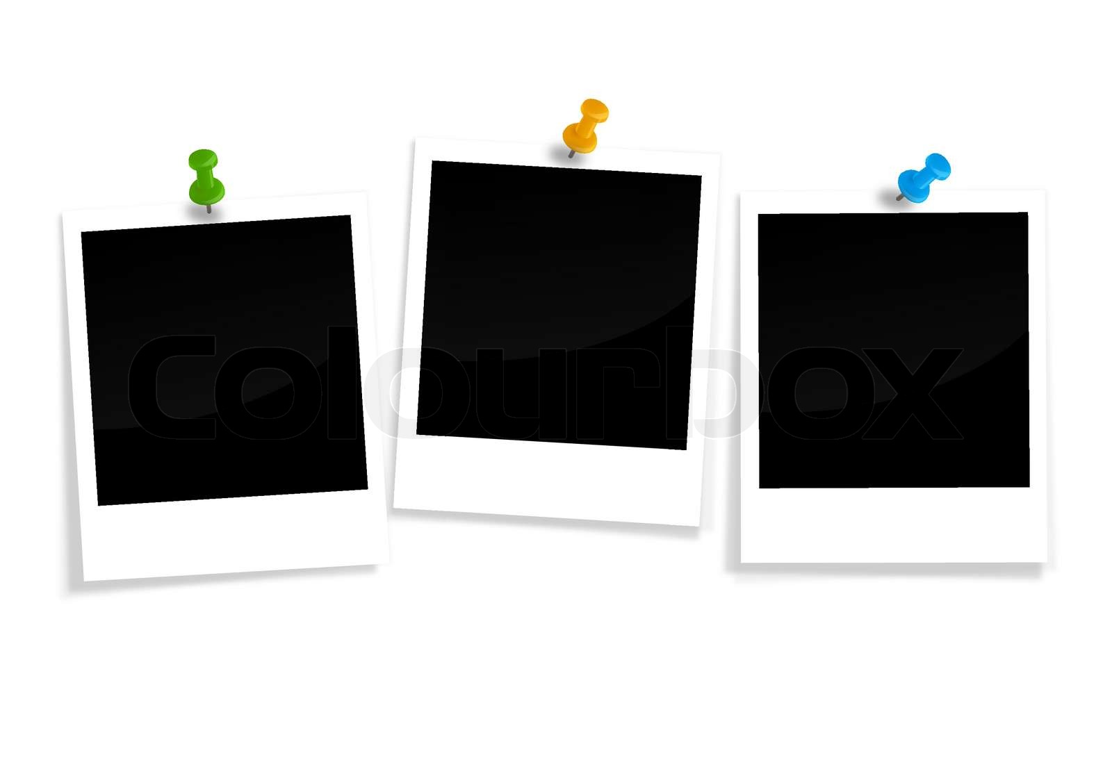 three blank polaroids with pin needles | Stock vector | Colourbox