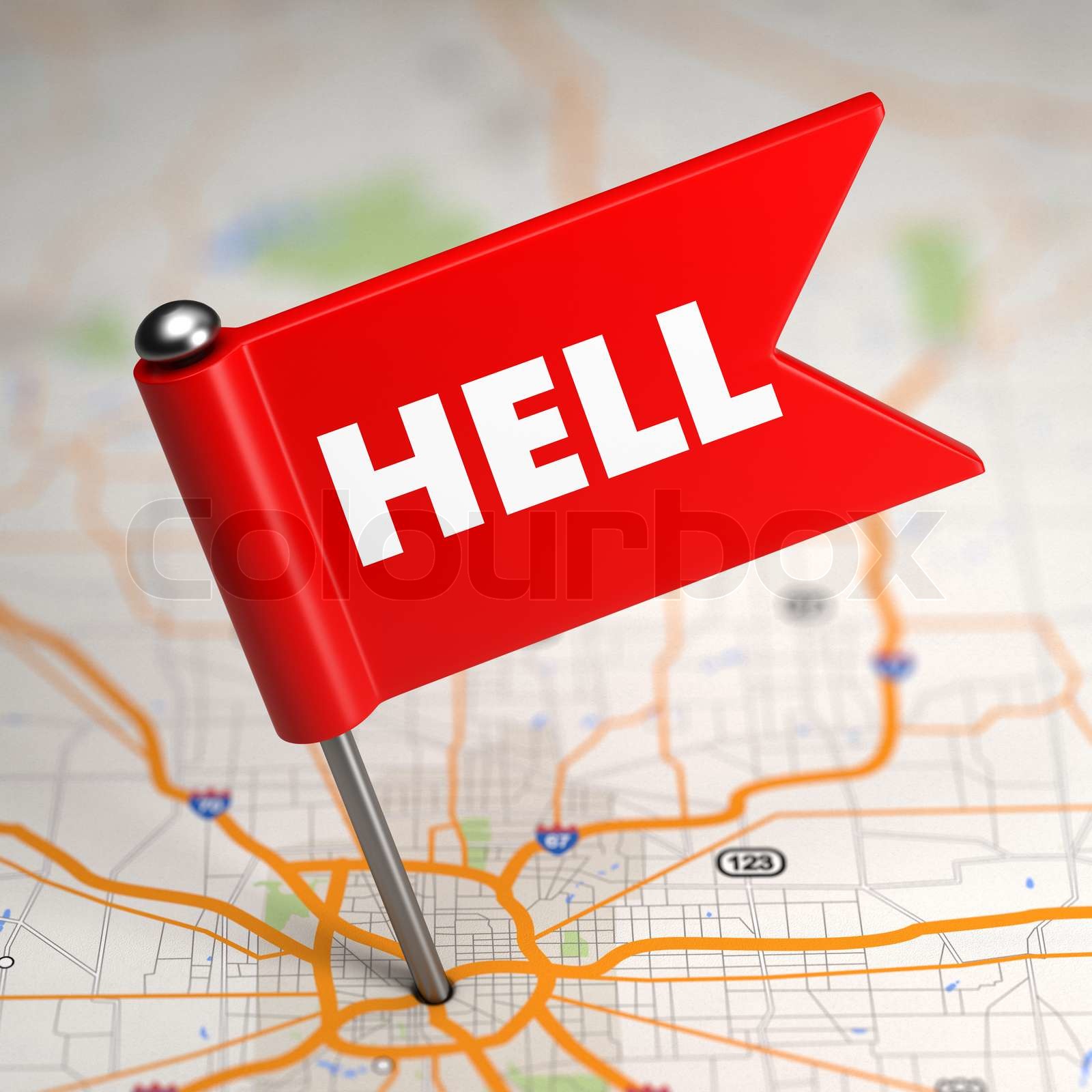 Hell - Small Flag on a Map Background. | Stock image | Colourbox