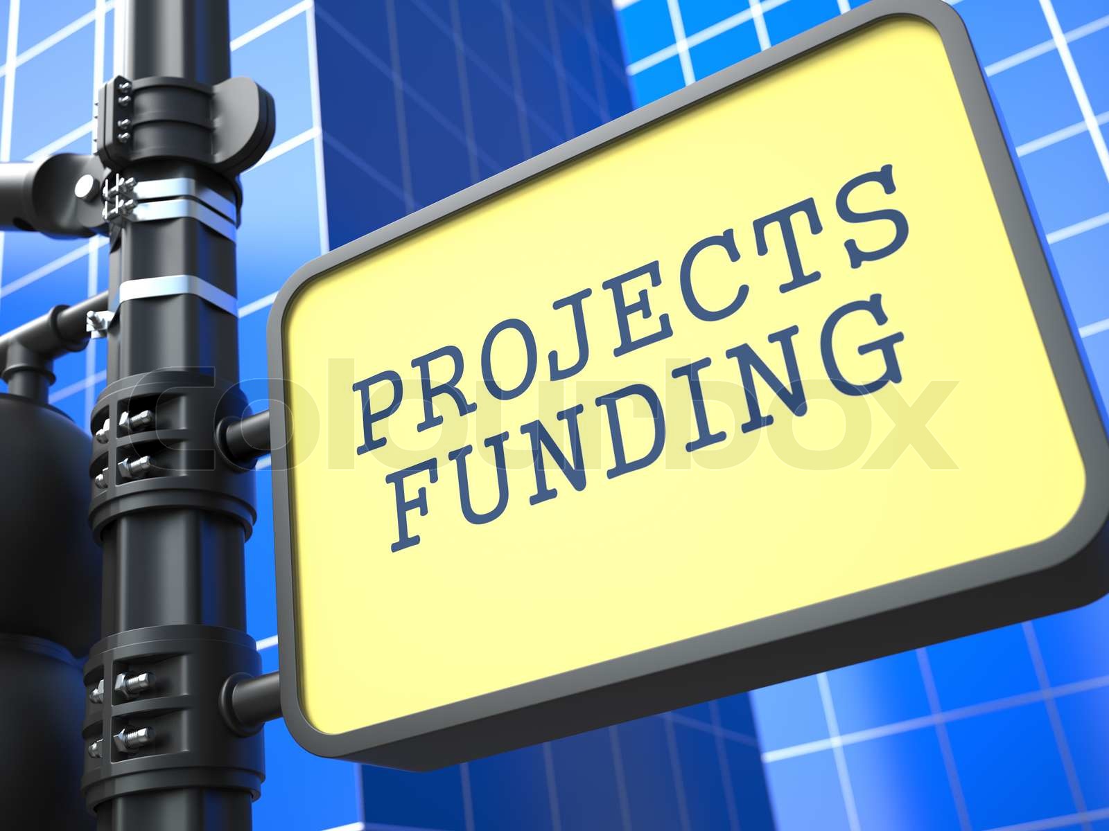 Projects Funding. Signpost on Blue Background. | Stock image | Colourbox