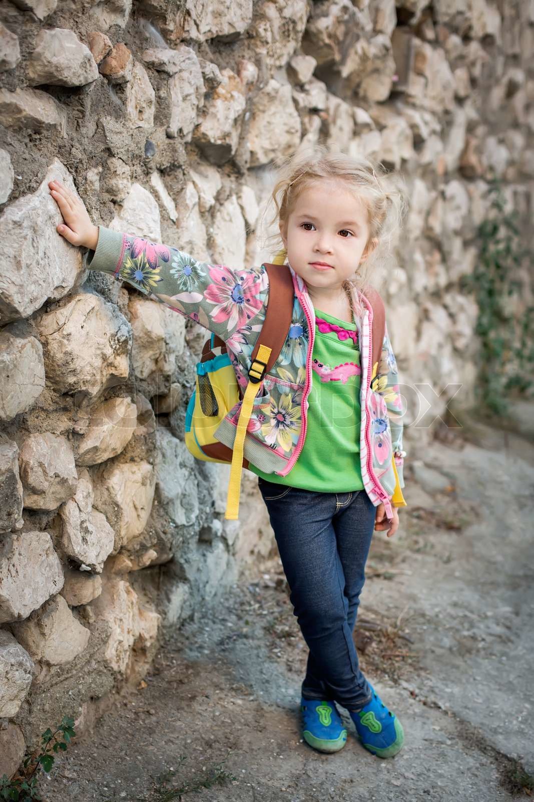Beautiful Cute Little Girl Child Standing Silently In