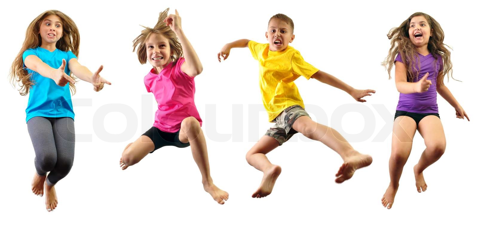 happy children exercising and jumping | Stock image | Colourbox