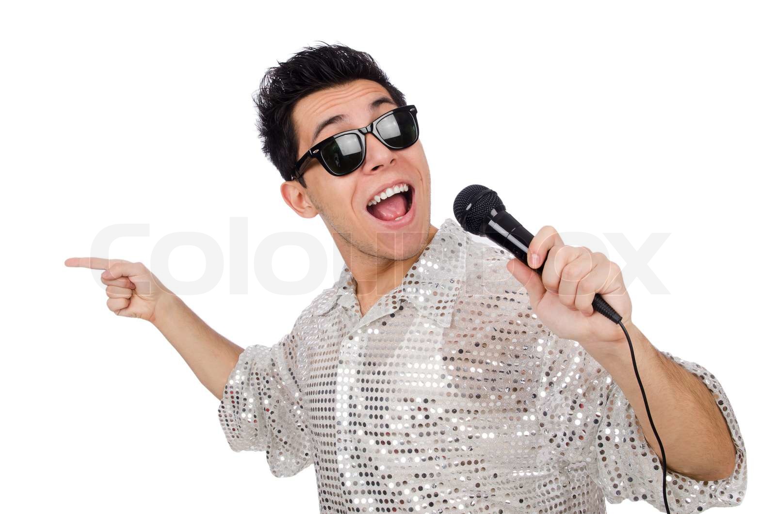 Man with mic isolated on white | Stock image | Colourbox