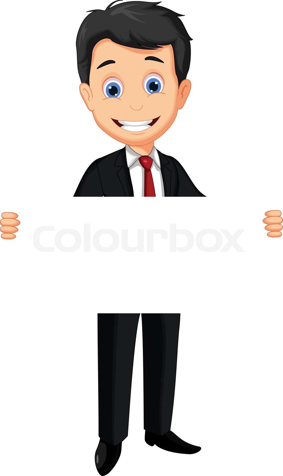 business man cartoon holding blank sign | Stock vector | Colourbox